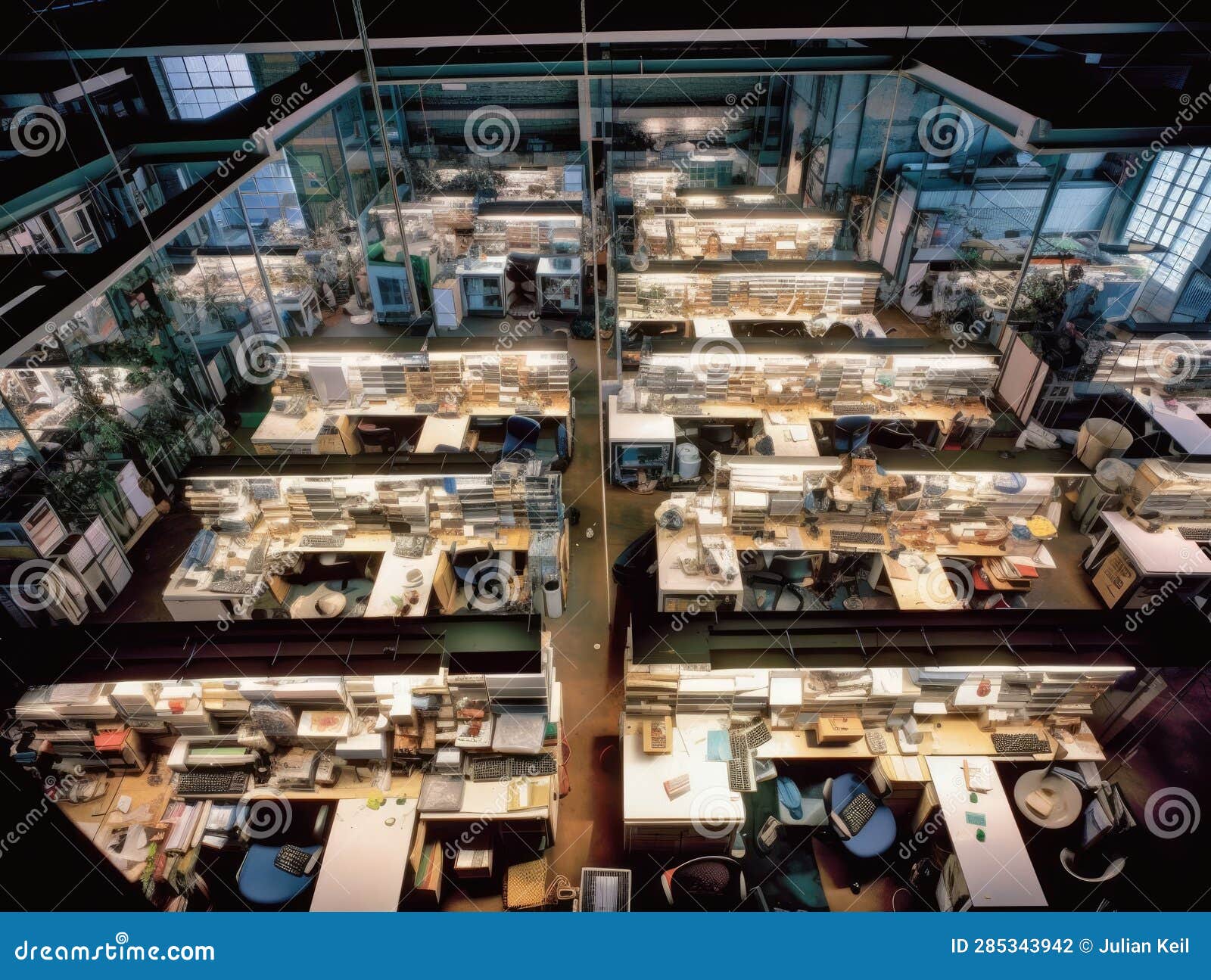 Birdseye Office View with Workstations Stock Illustration ...