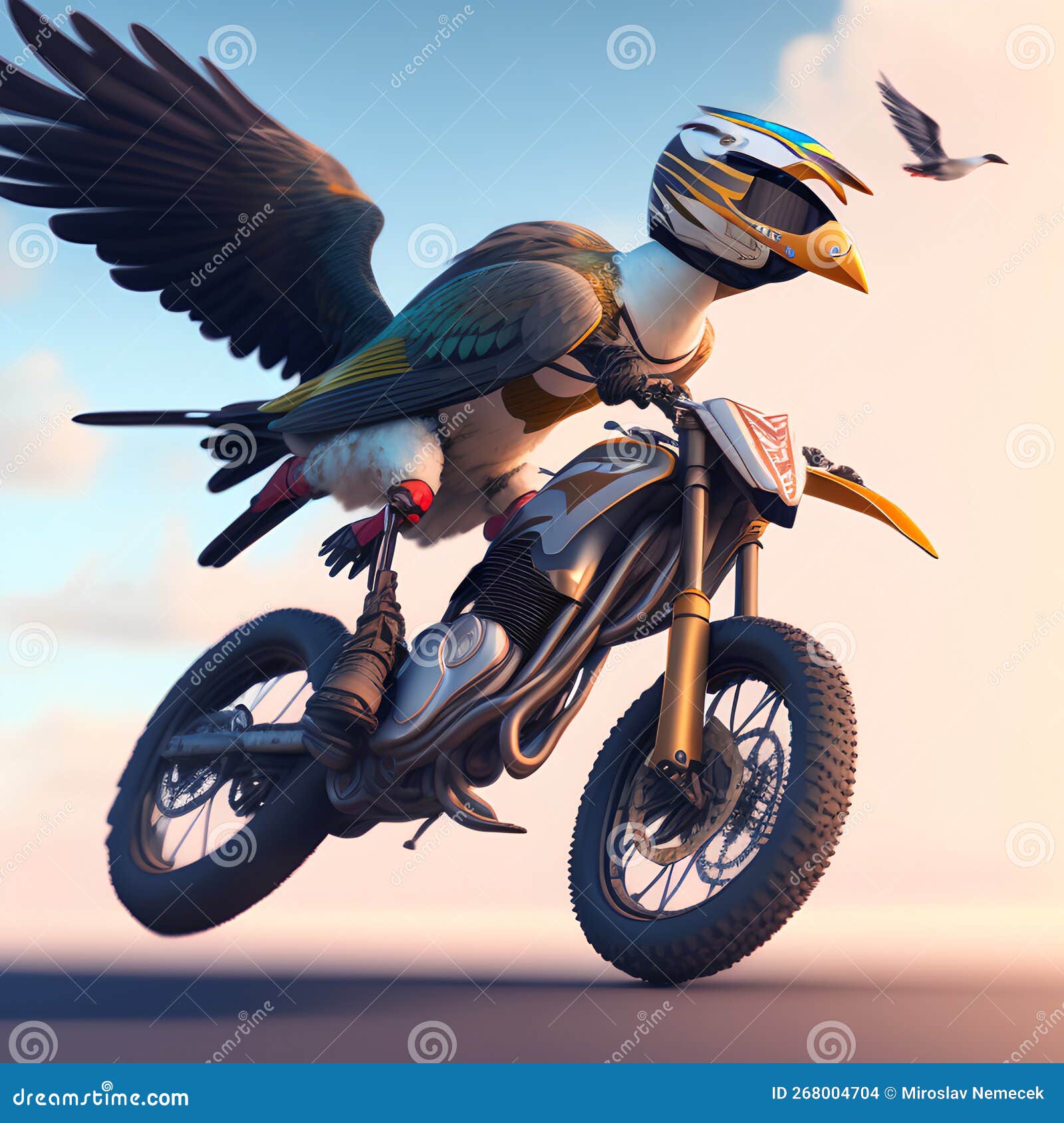 Bird on Motorcycle, Generative AI Illustration Stock Illustration ...