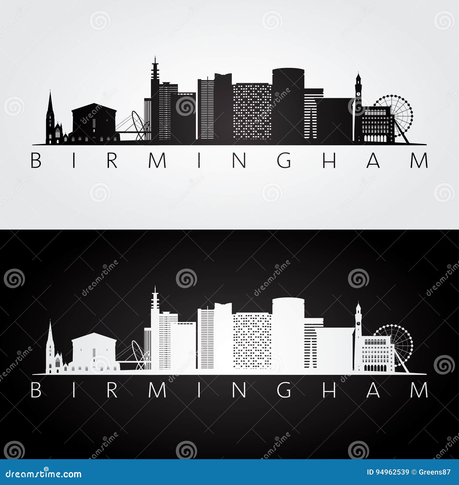 Birmingham Skyline Horizontal Banner. Vector Illustration ...