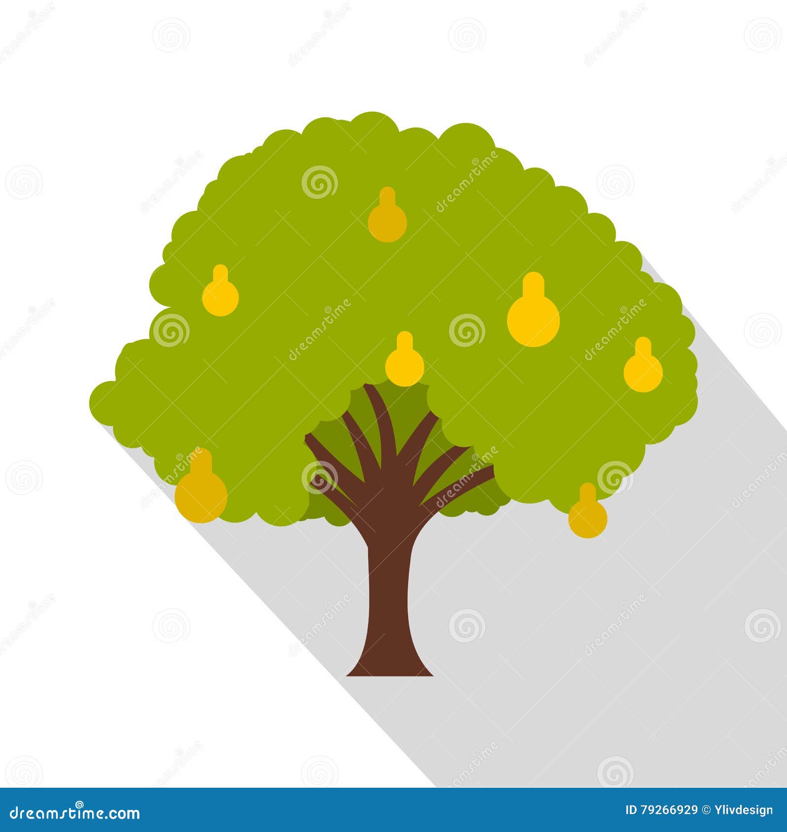 Birnenbaum Mit Gelber Birnenikone, Flache Art Vektor Abbildung ...