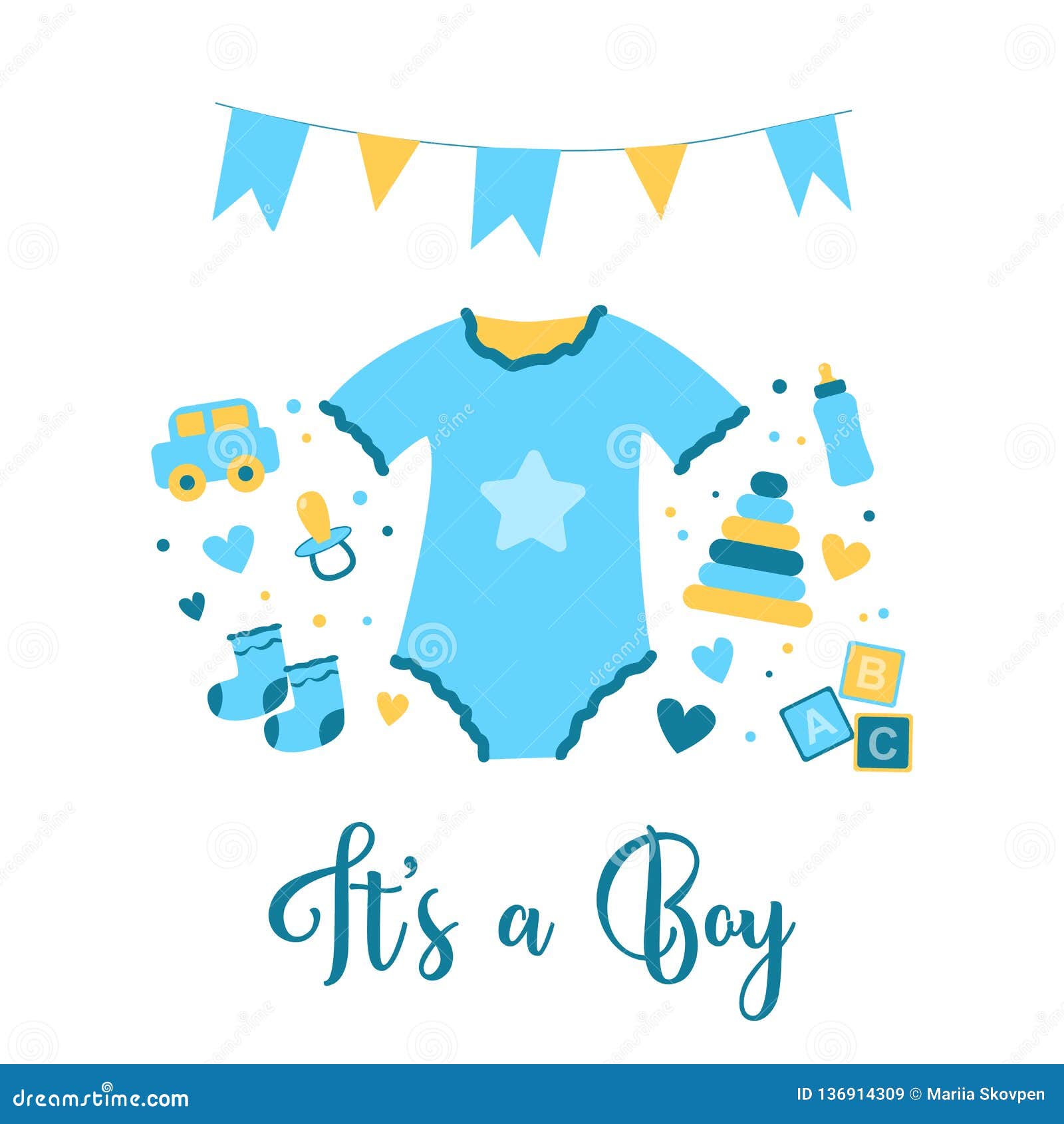 Birth of a Boy. Vector Hand Drawn Doodle Illustration, Cartoon Flat ...