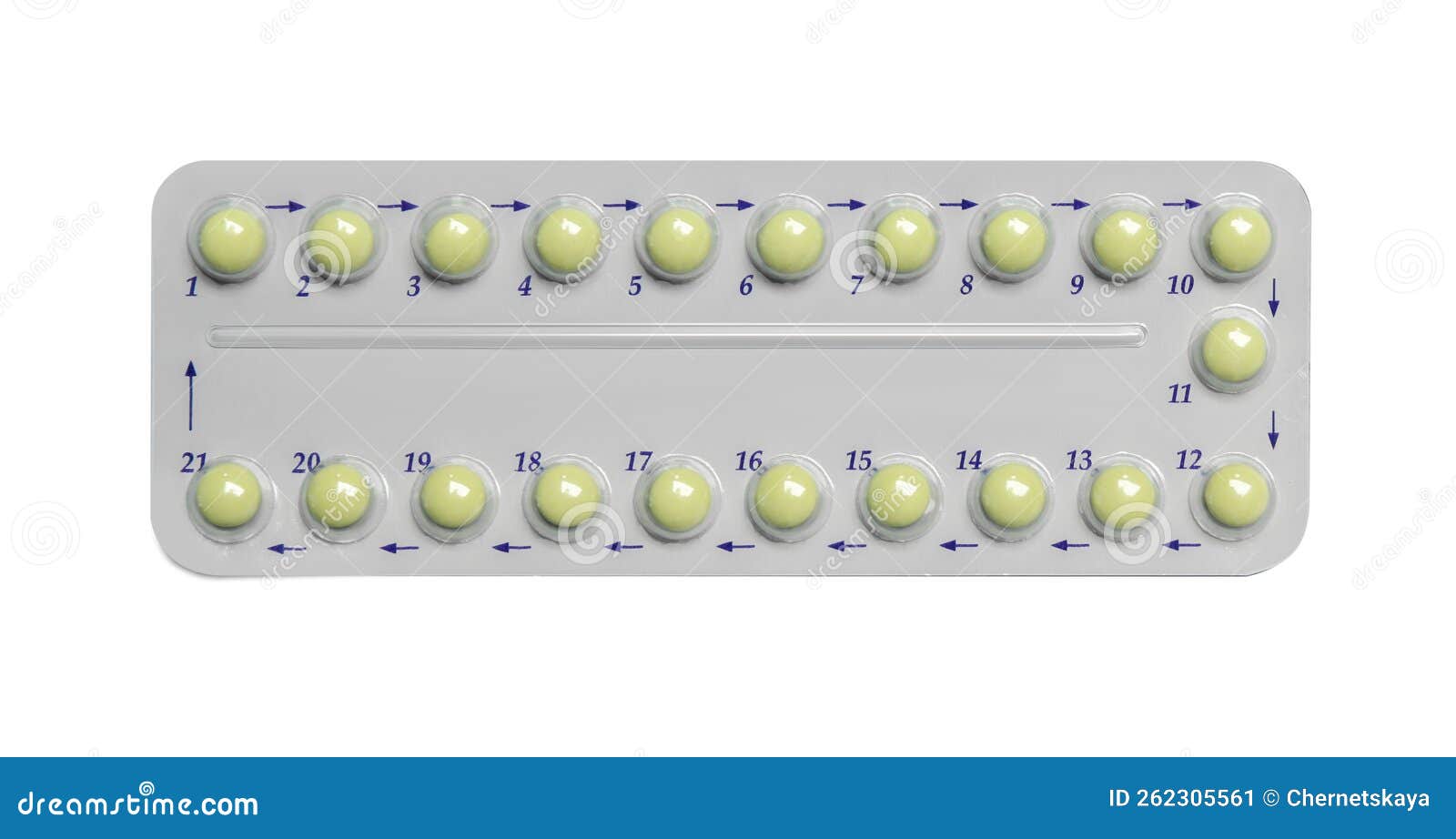 Birth Control Pills on White Background, Top View Stock Image - Image ...