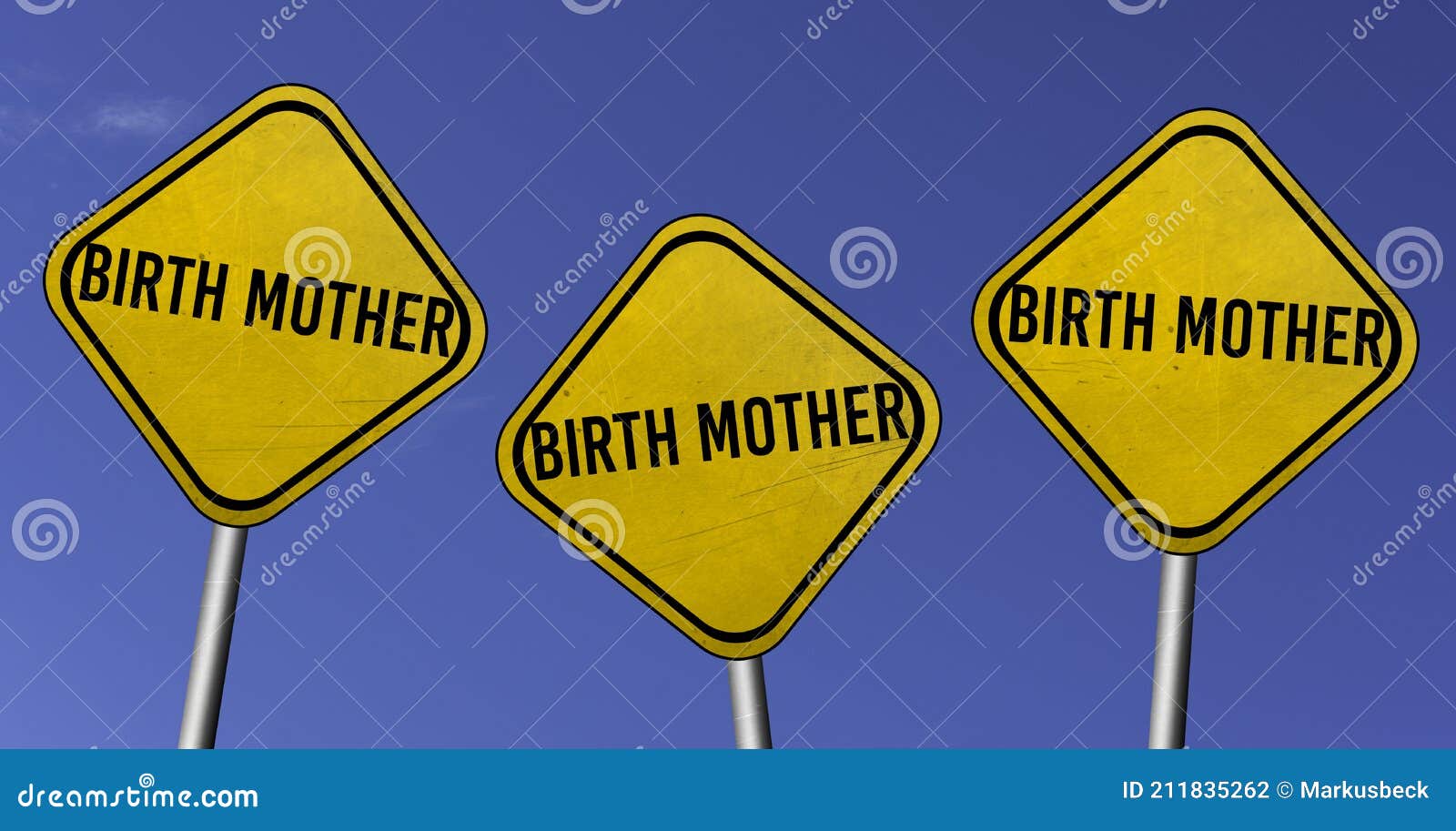 Birth Mother - Three Yellow Signs with Blue Sky Background Stock Photo ...