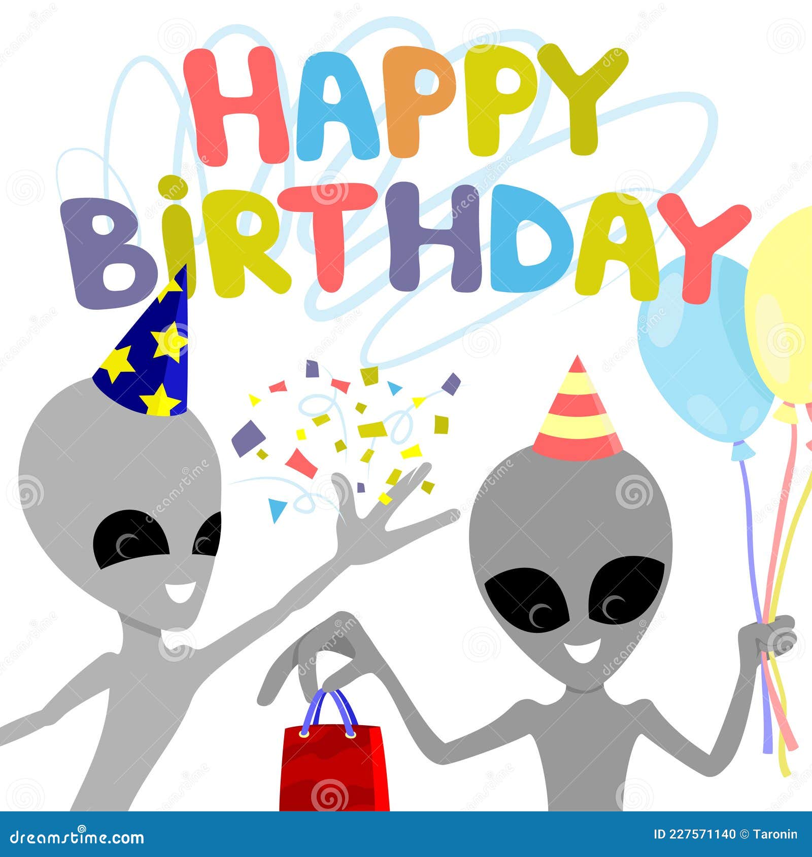Happy Birthday Wish and Funny Extraterrestrial Aliens. Stock Vector ...