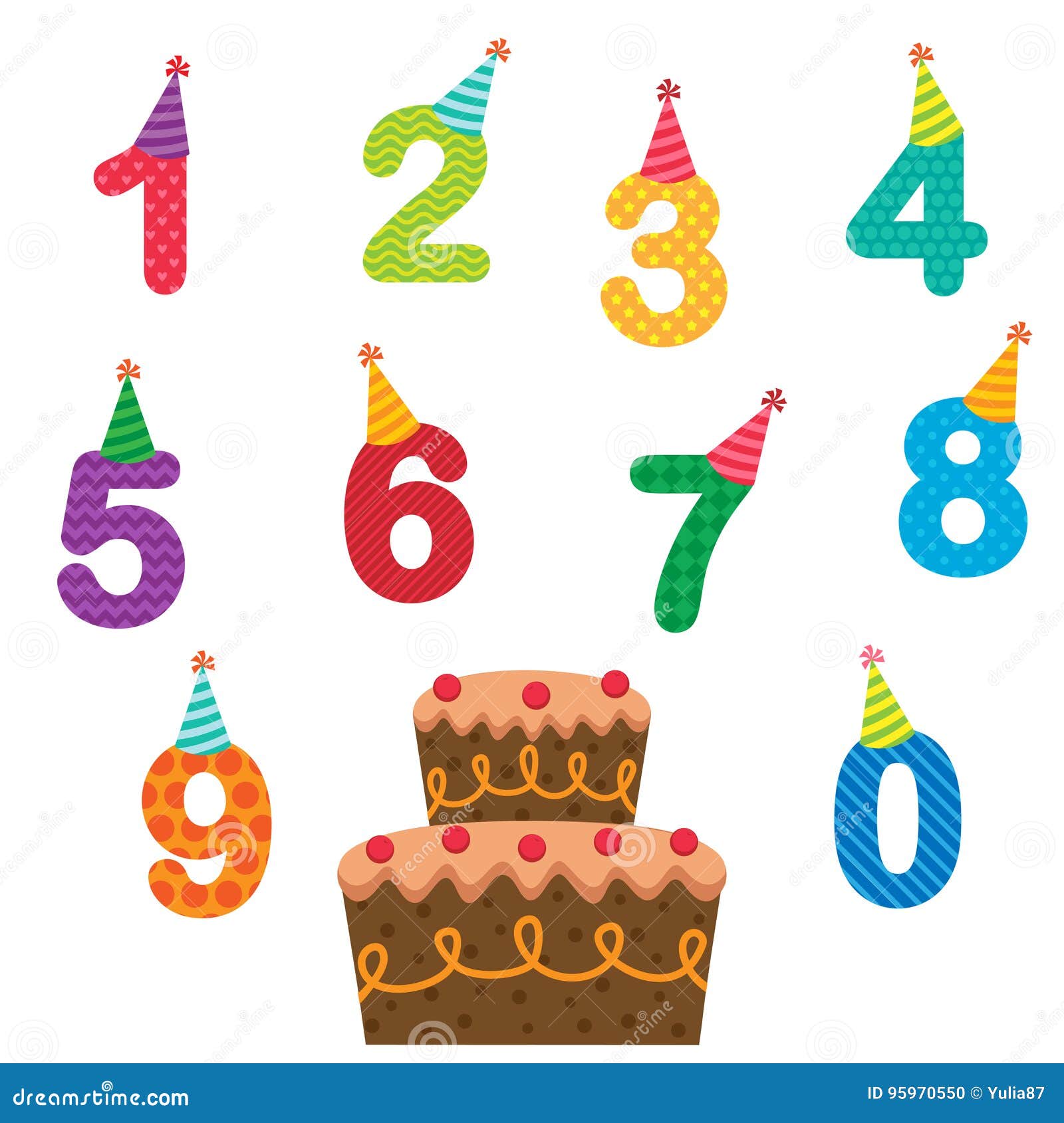 Birthday Anniversary Numbers with Hats Stock Vector - Illustration of ...