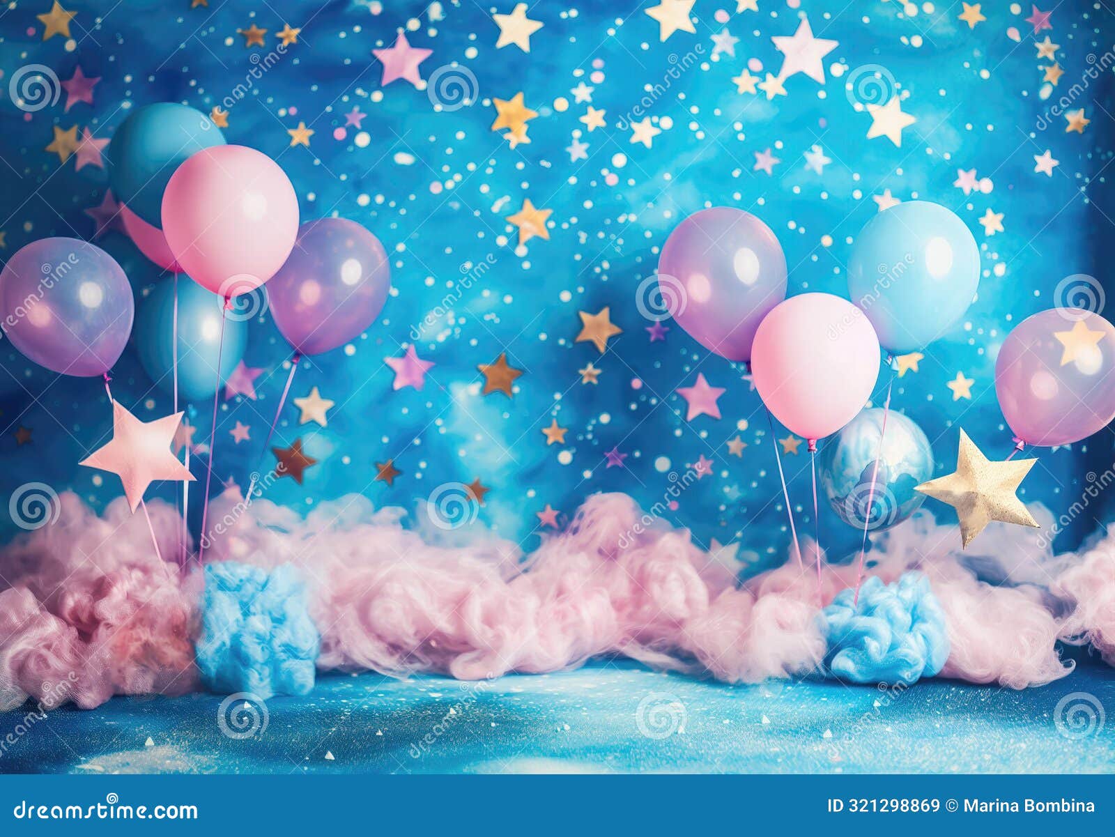 Birthday Backdrop With Balloons, Gift Boxes And Confetti Stock Image ...
