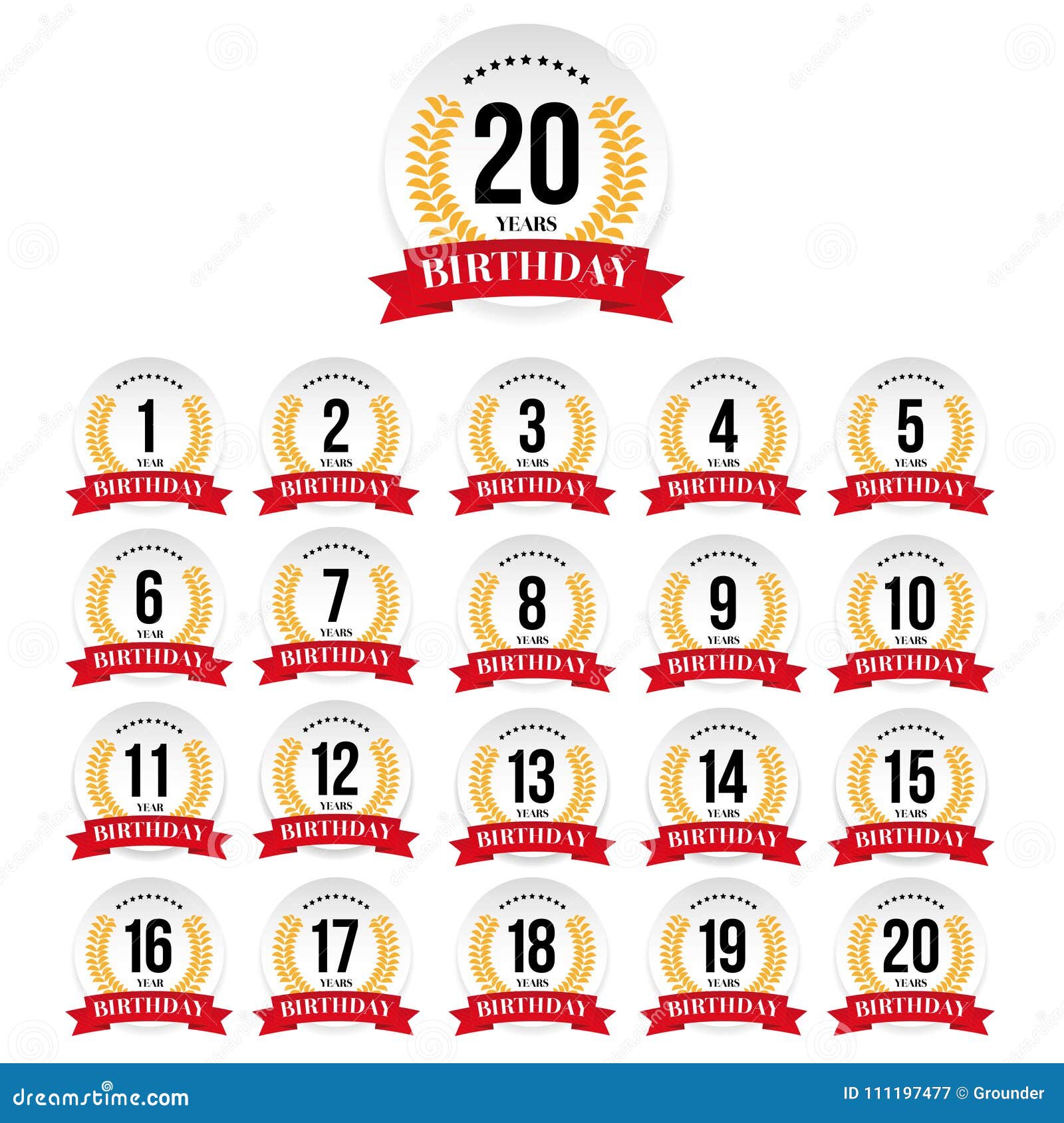 Birthday badge label set stock vector. Illustration of sign - 111197477