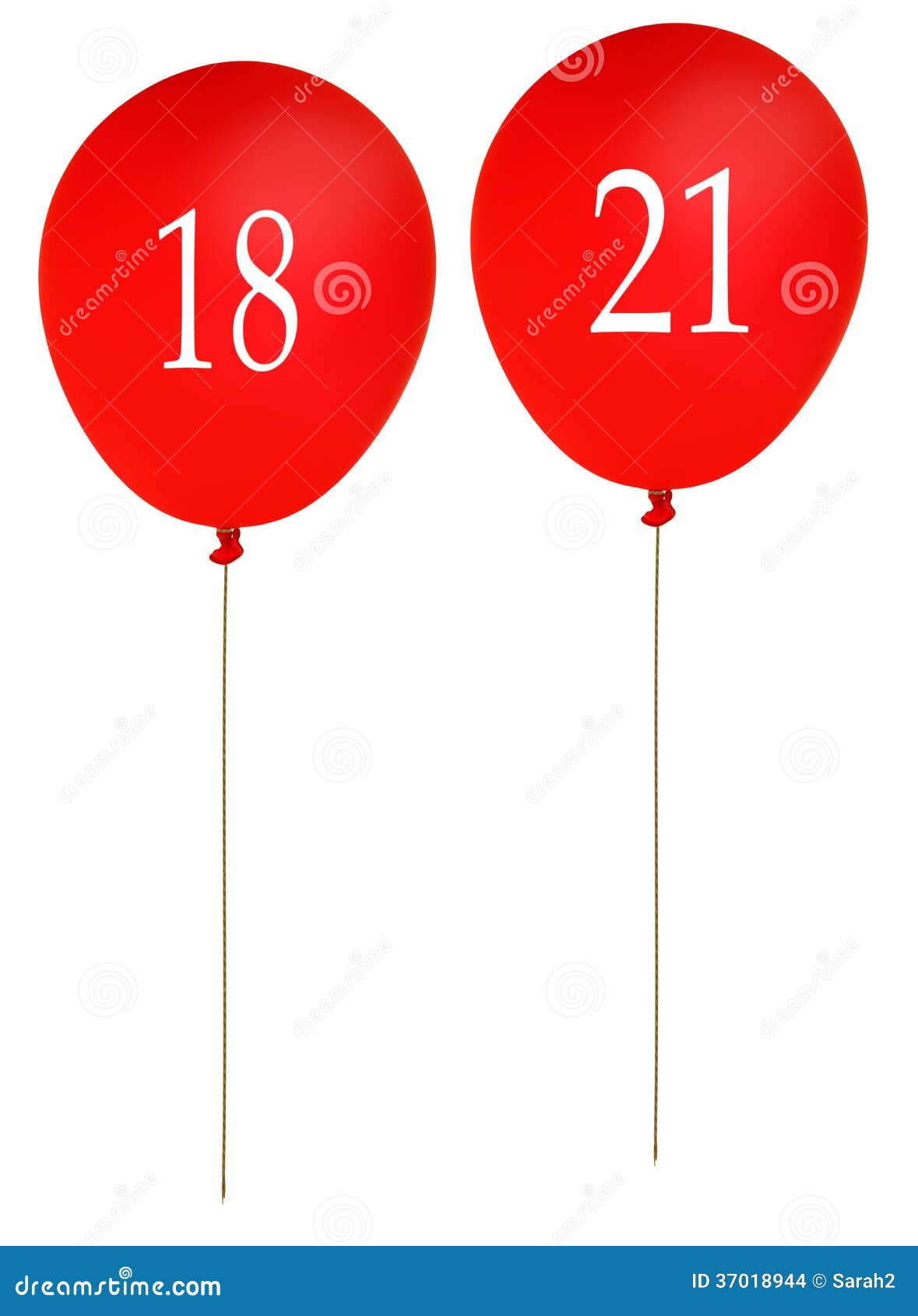 Birthday Balloons 18 and 21, Red Isolated Over White Stock Photo ...