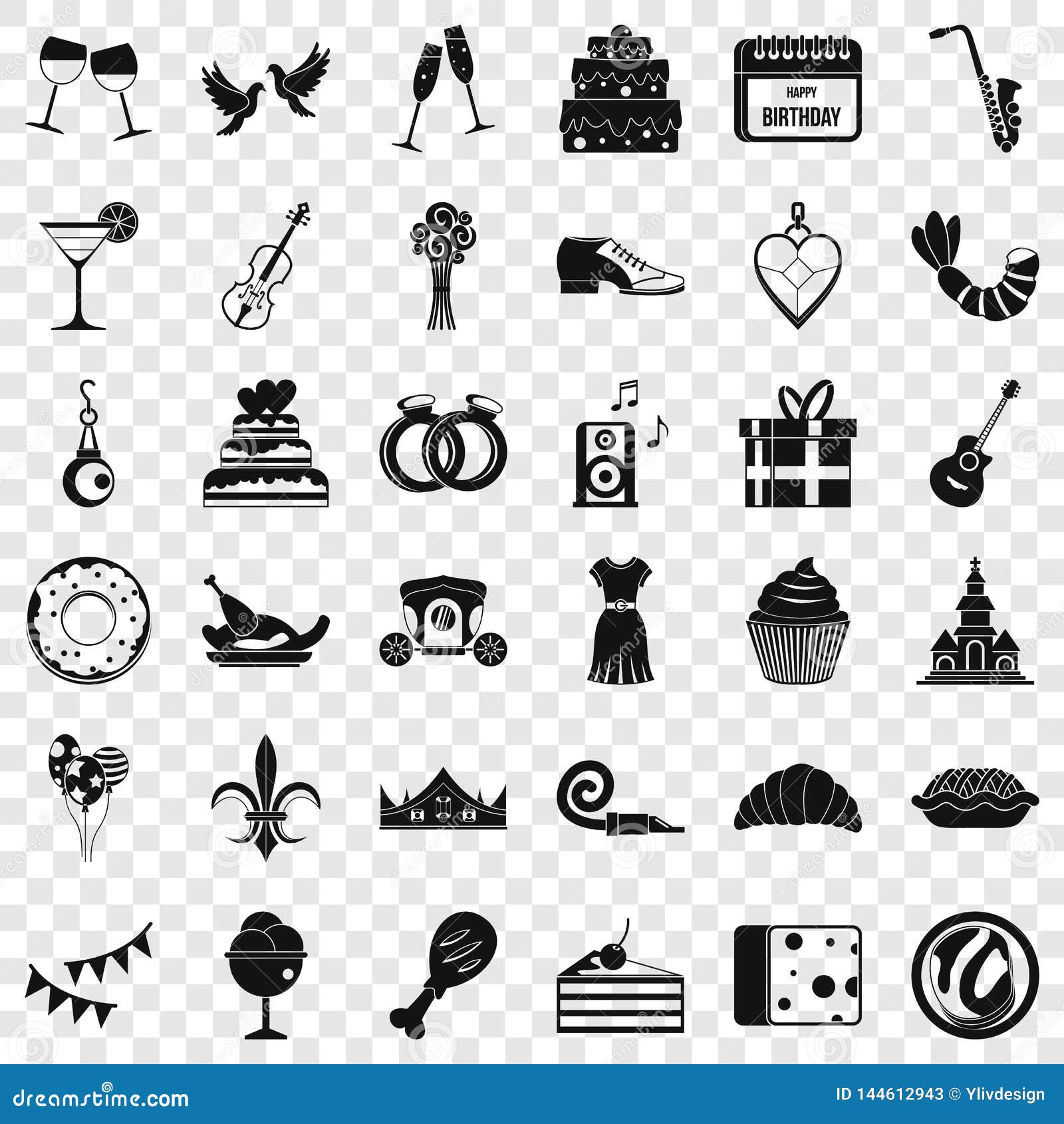 Birthday Banquet Icons Set, Simple Style Stock Vector - Illustration of ...