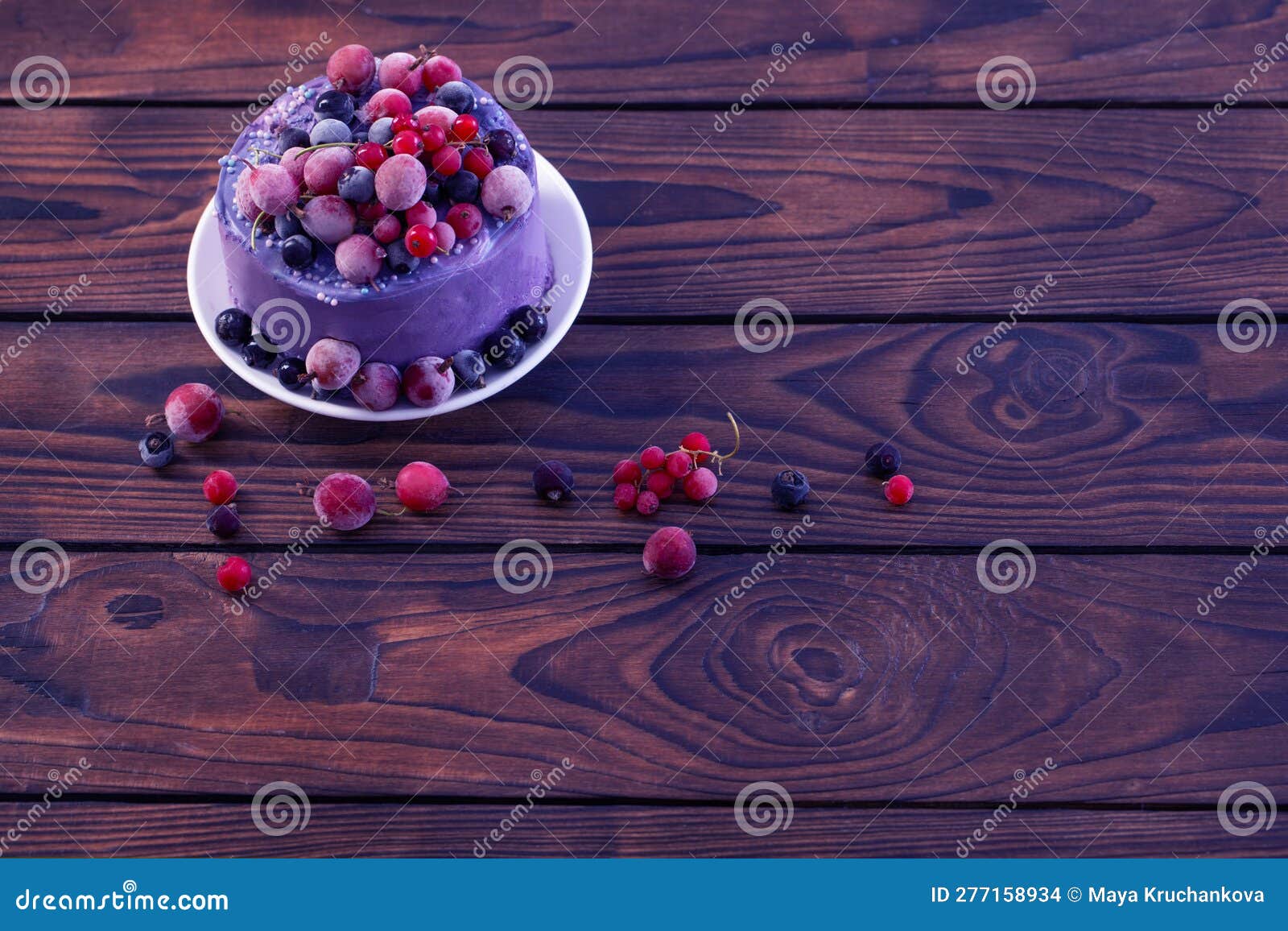 Birthday Cake with Berries on Wooden Table Stock Photo - Image of ...