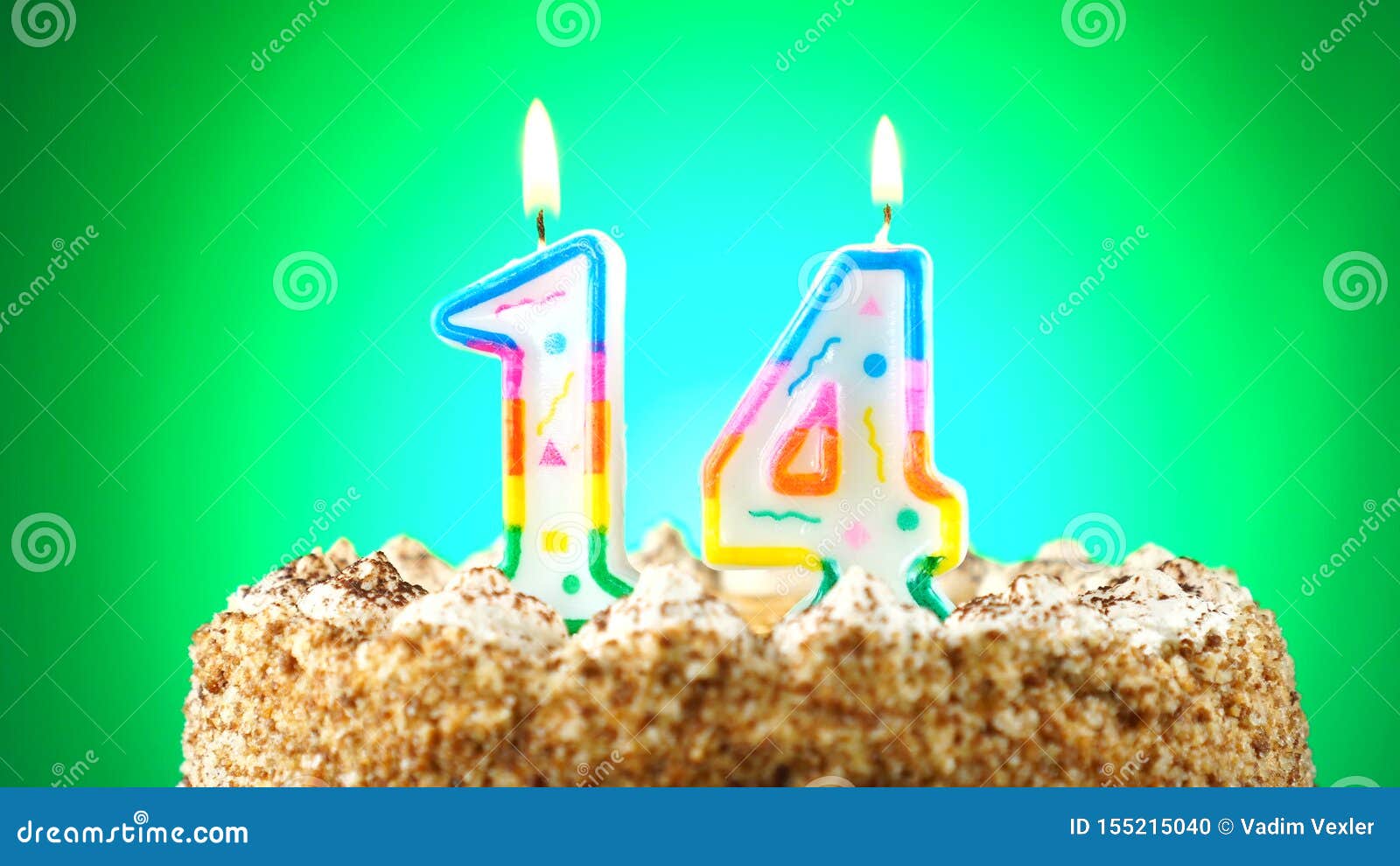 Birthday Cake with a Burning Birthday Candle. Number 14 Stock Footage ...