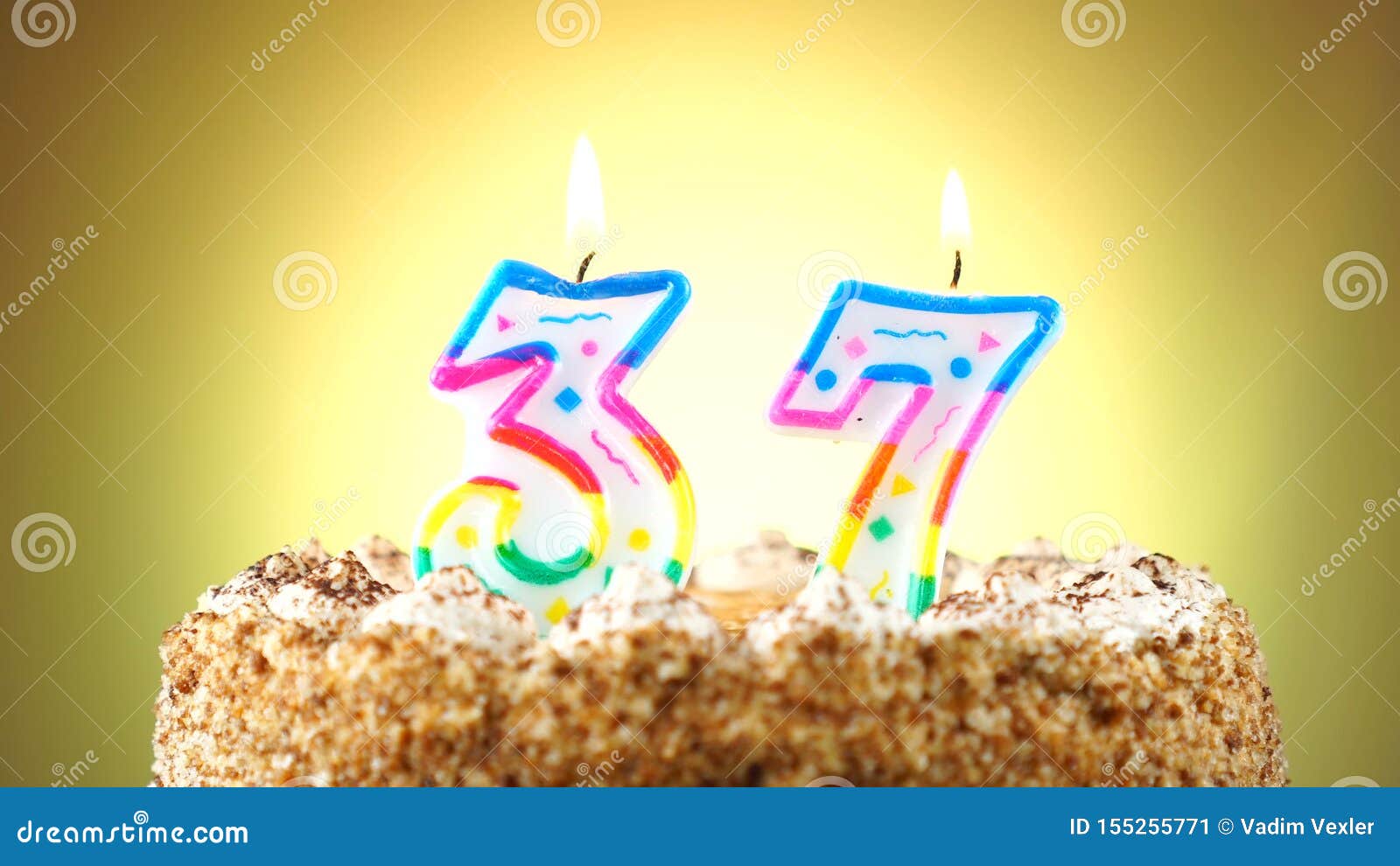 Birthday Cake with a Burning Birthday Candle. Number 37 Stock Video ...