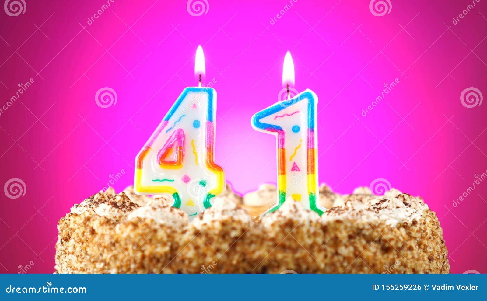 Birthday Cake with a Burning Birthday Candle. Number 41 Stock Footage ...
