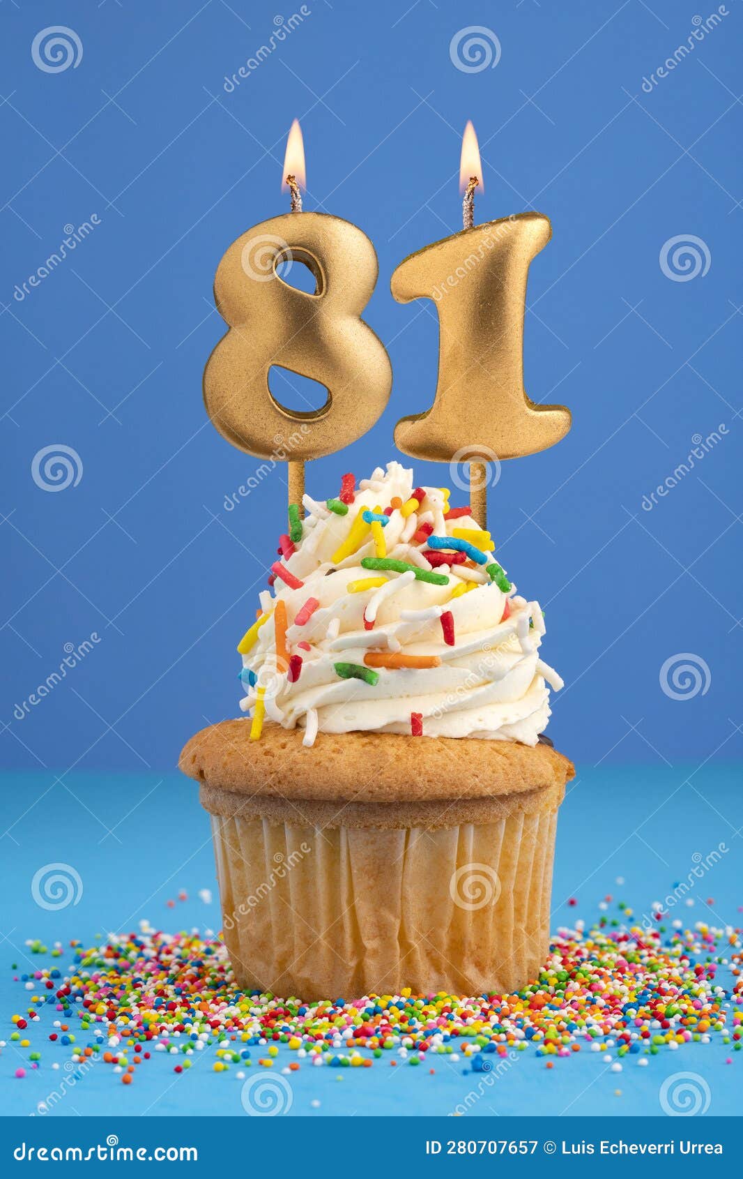 Birthday Cake with Candle Number 81 - Blue Background Stock Image ...
