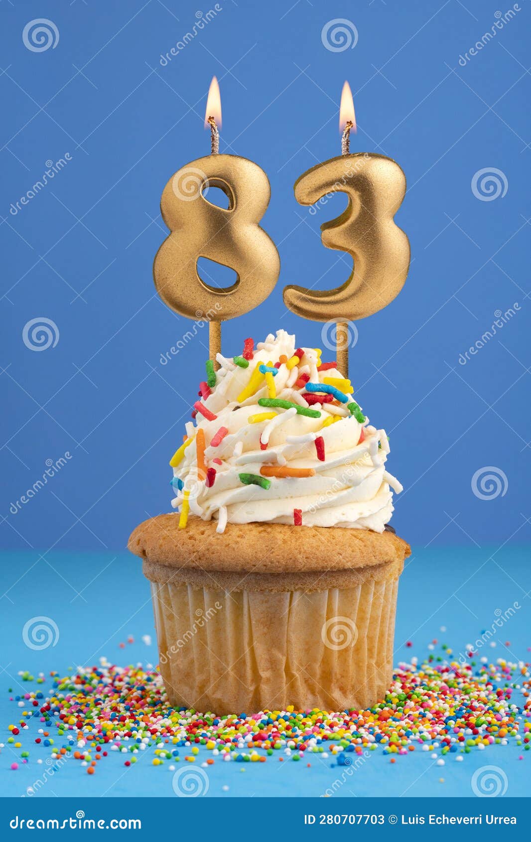 Birthday Cake with Candle Number 83 - Blue Background Stock Image ...