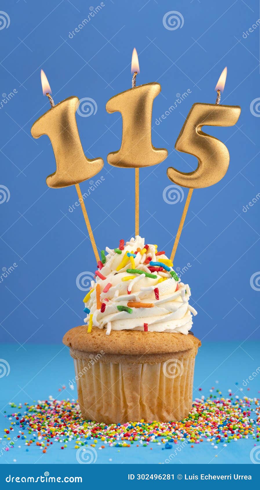 Birthday Cake with Candle Number 115 - Blue Background Stock ...