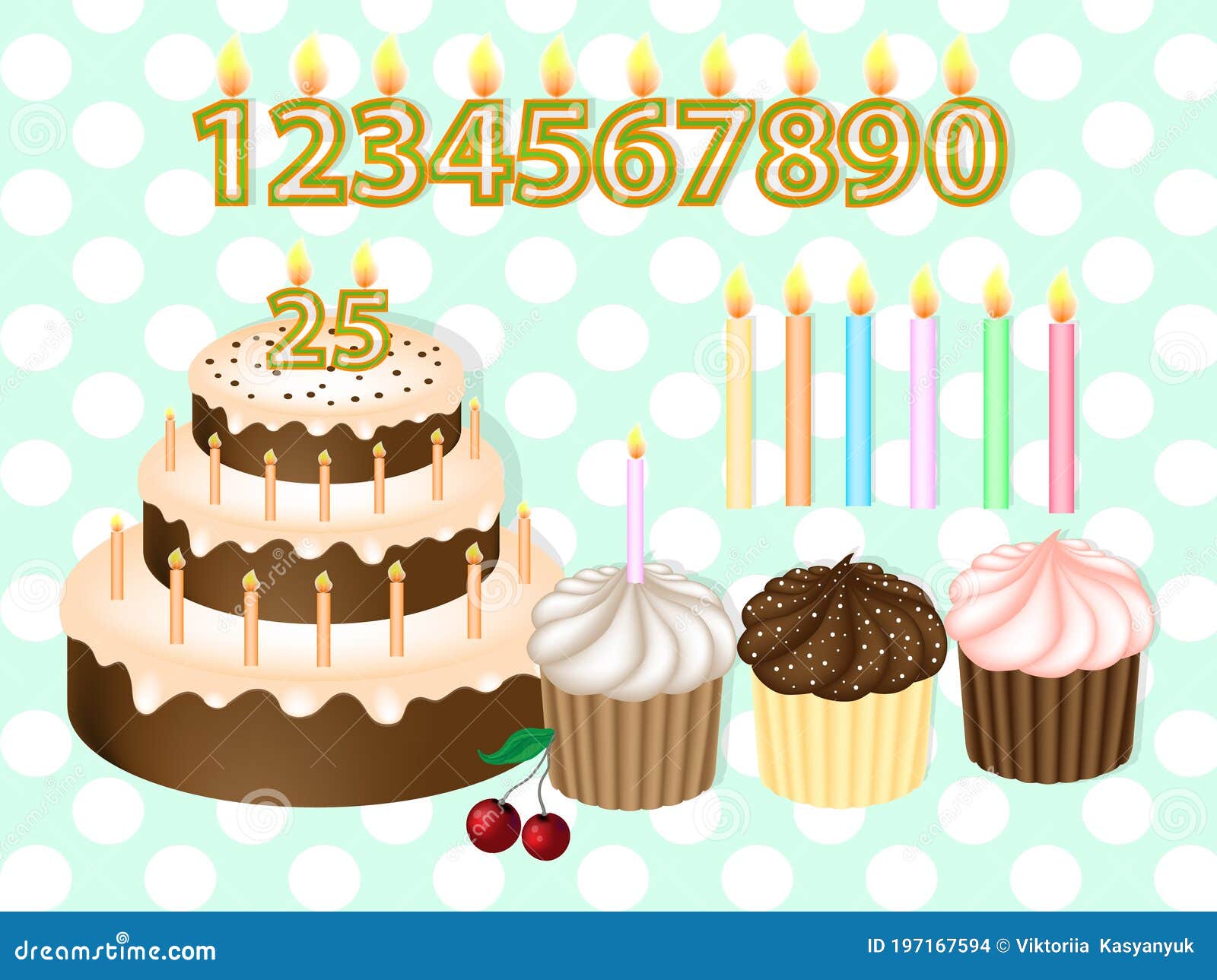 Birthday Cake with Candles Numerals.Birthday Candles Set Stock ...
