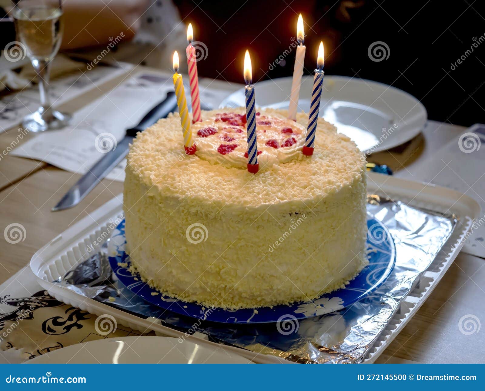 Birthday Cake with Candles on the Table Stock Photo - Image of ...
