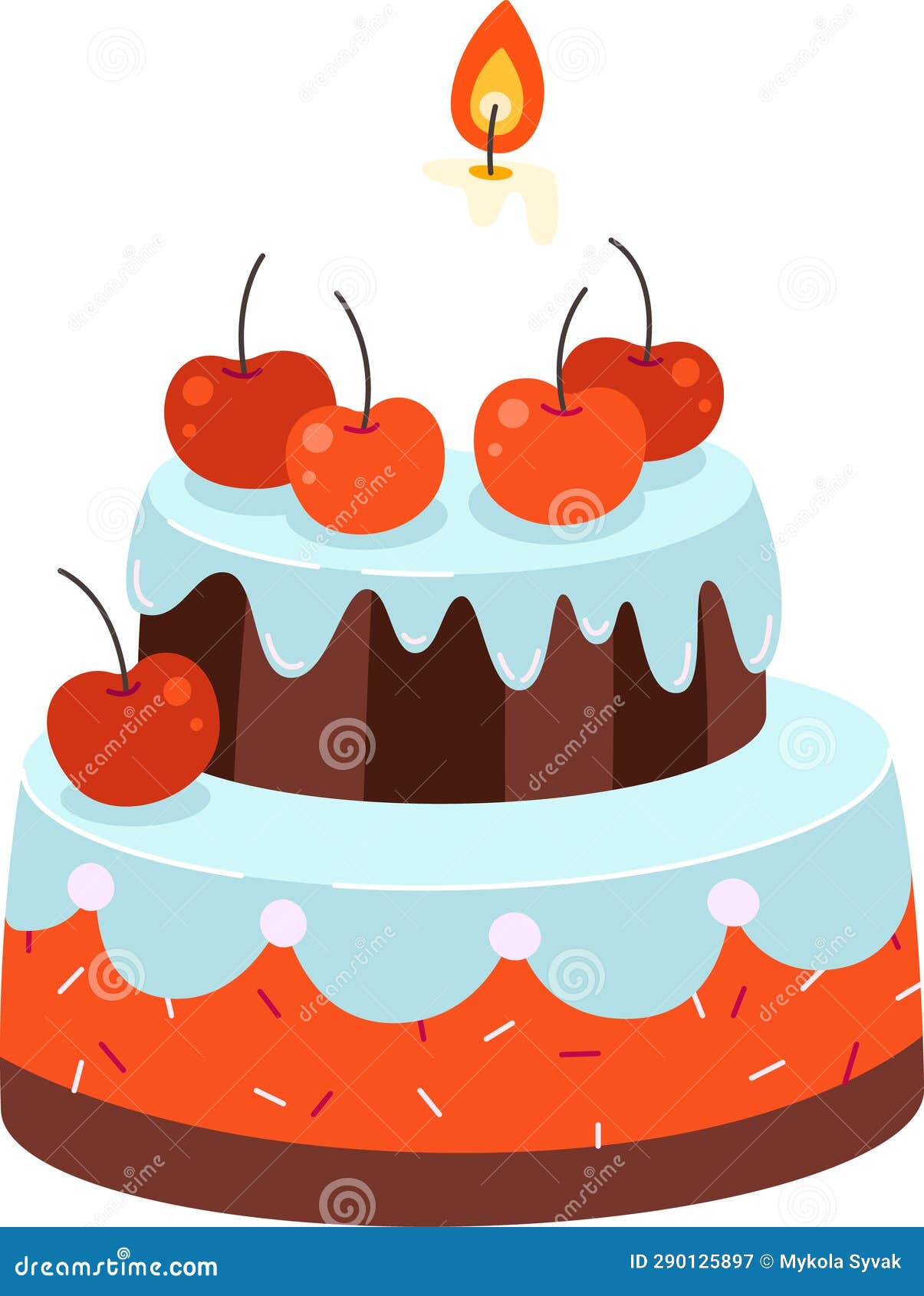 Birthday Cake with Cherries Stock Vector - Illustration of pastry ...