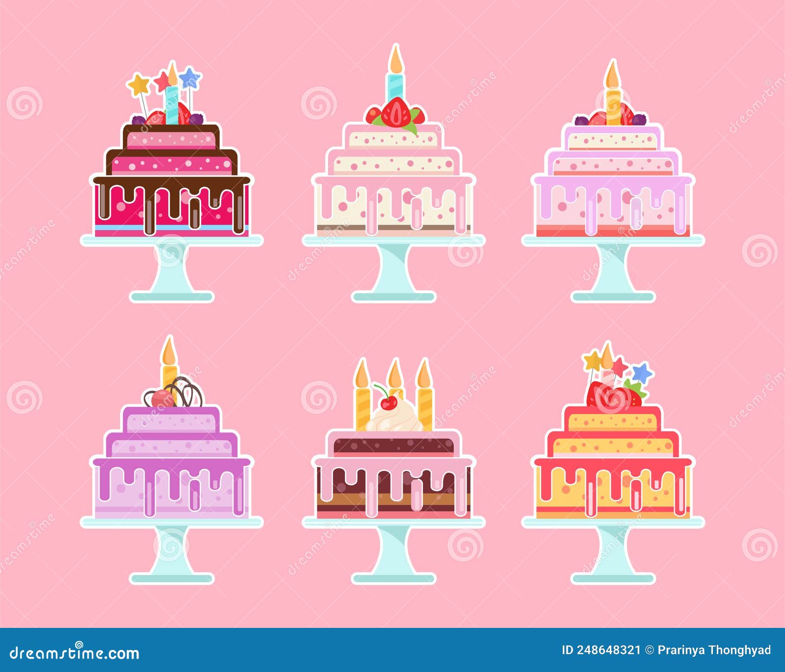 Birthday Cake Collection, Delicious Cakes Set, Vector Icon Stock ...