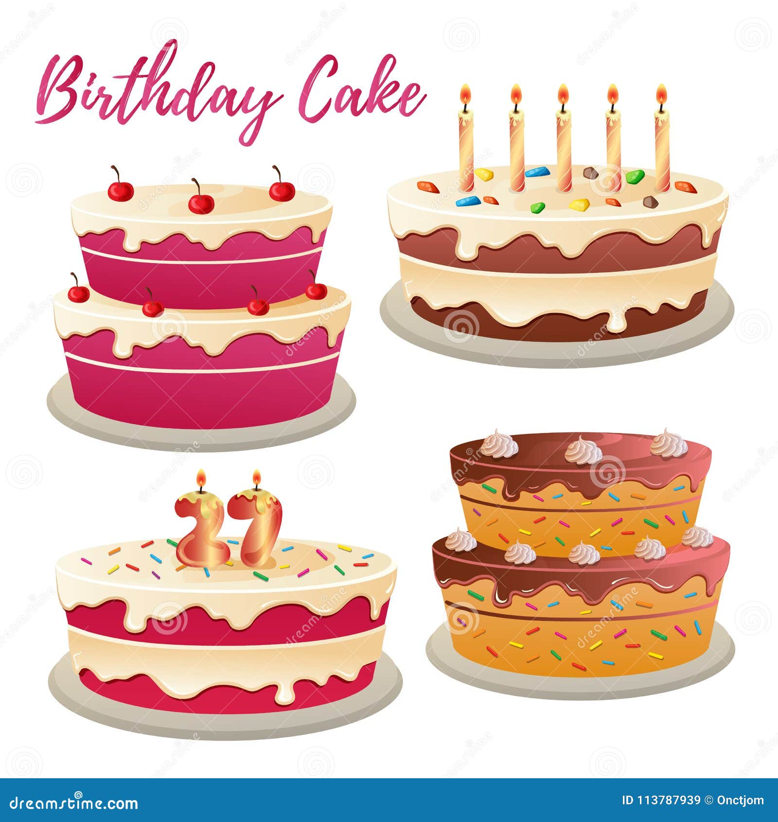 Birthday Cake Collection Set Stock Vector - Illustration of decoration ...