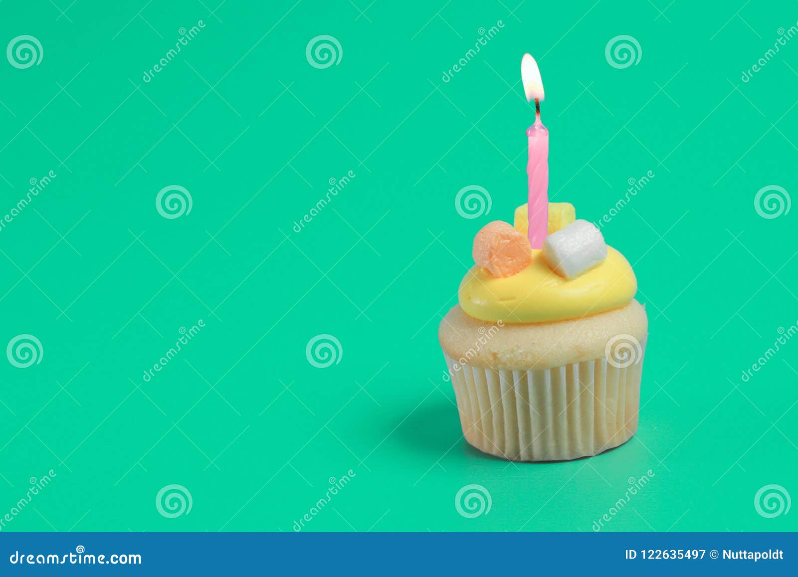Birthday Cake on Color for the Background Stock Image - Image of candle ...