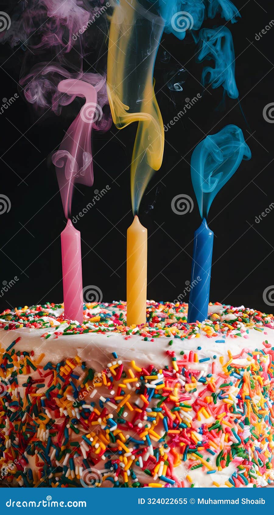 Birthday Cake With Colorful Sprinkles And Three Extinguished Candles