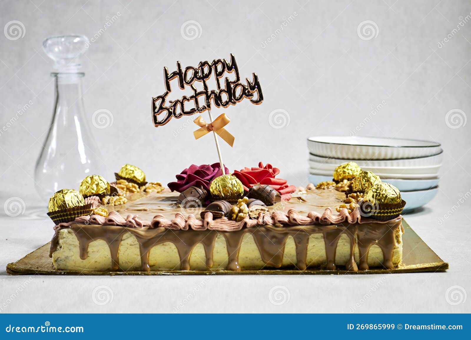 Birthday Cake Decorated with Chocolate Pieces with Happy Birthday Text ...