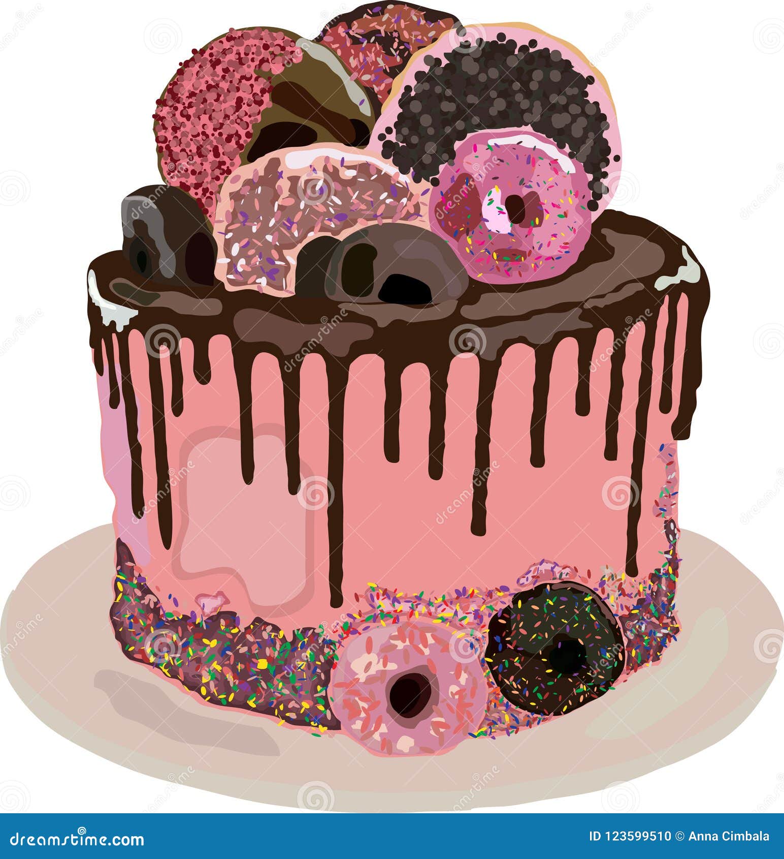 Birthday cake with donuts stock vector. Illustration of holiday - 123599510