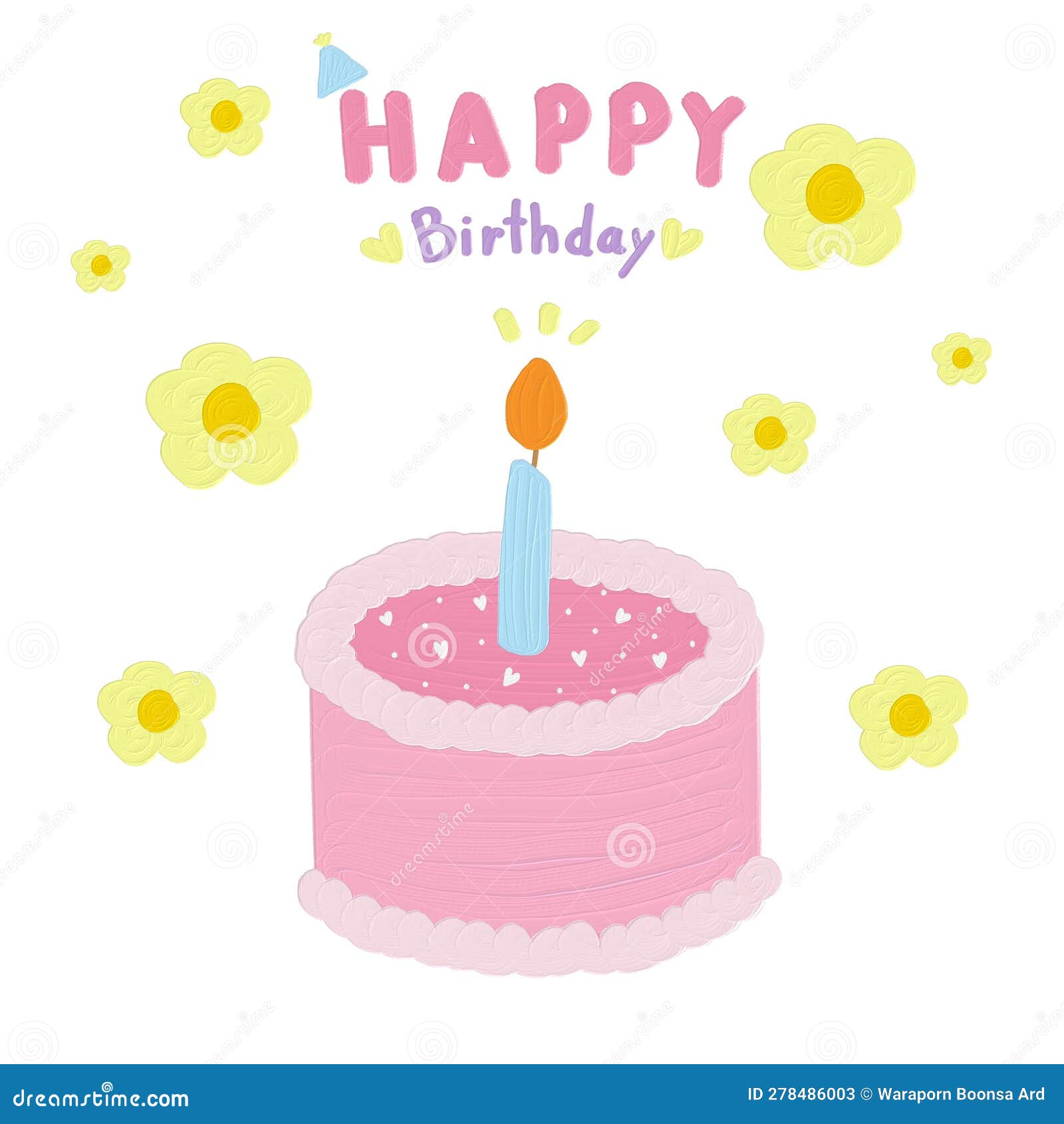 Birthday Cake Drawing with Oil Paint Texture. Stock Illustration ...