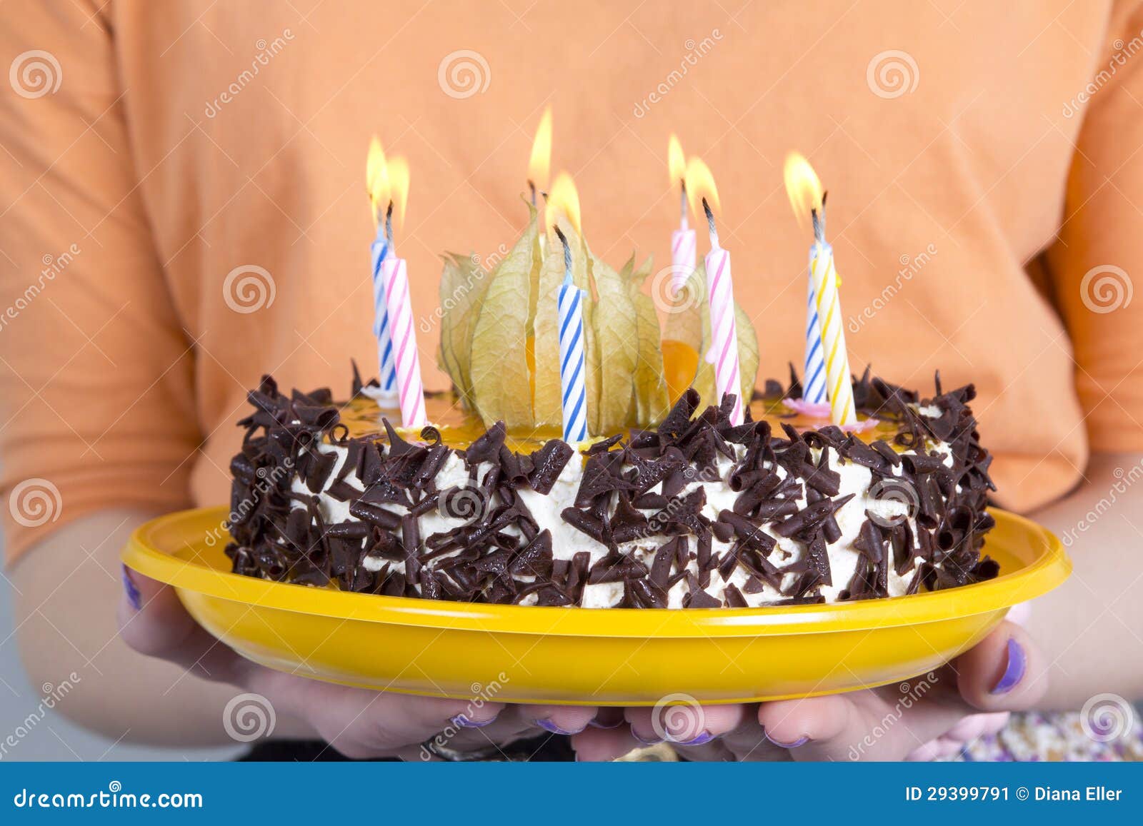 Birthday Cake in Female Hands Stock Image - Image of candle, cheerful ...