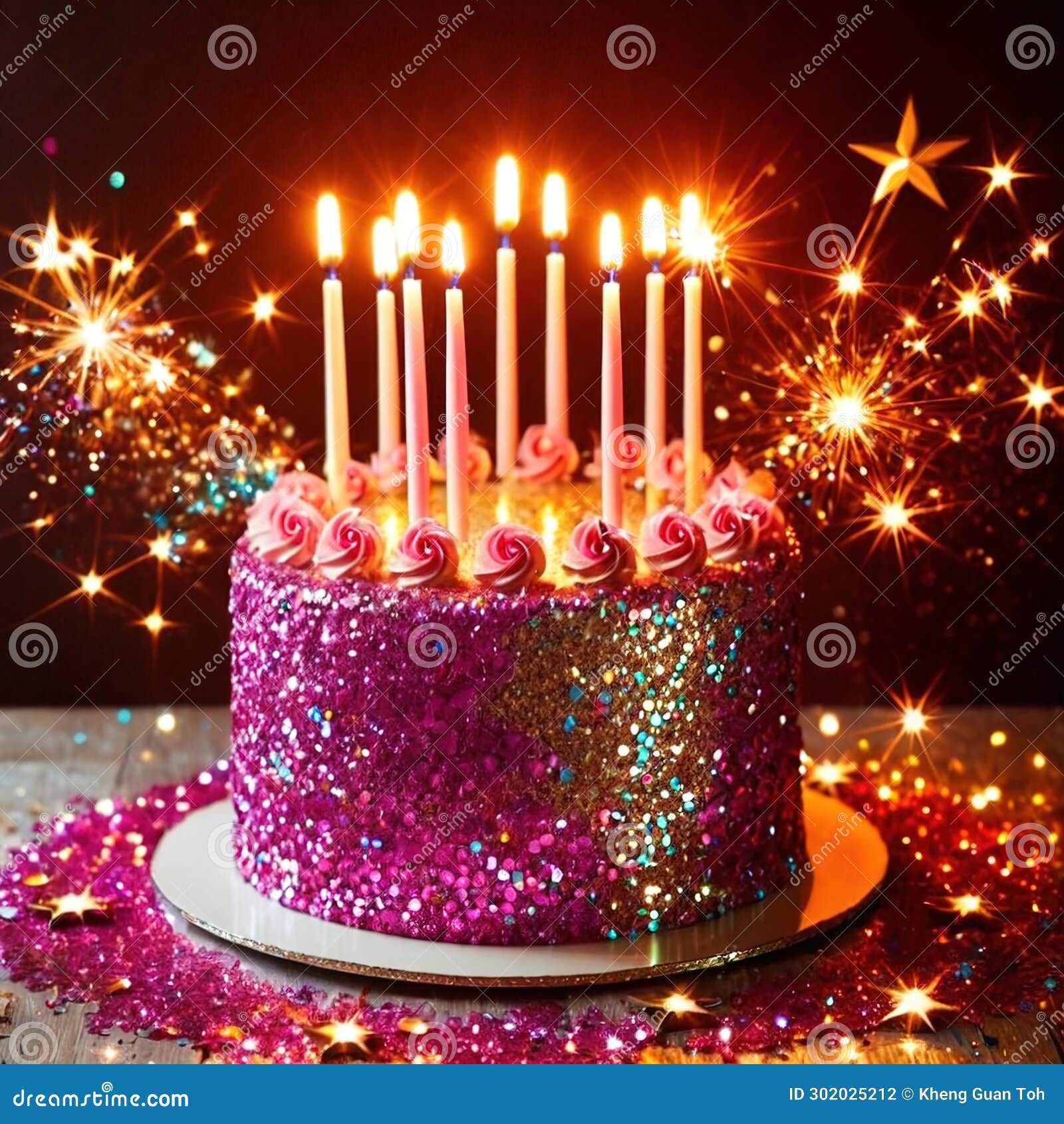 Birthday Cake, Festive Party Sparkling Glitter Effect Stock ...