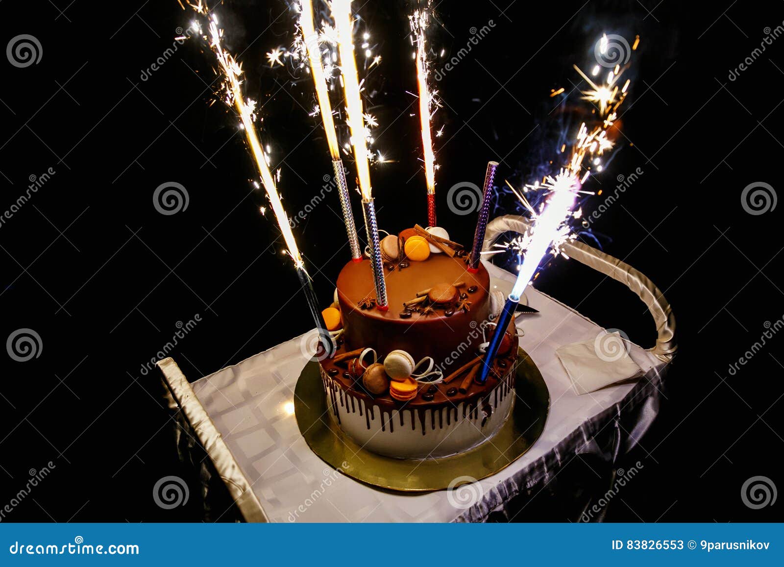 Birthday Cake with Fireworks Stock Image - Image of bright, cake: 83826553