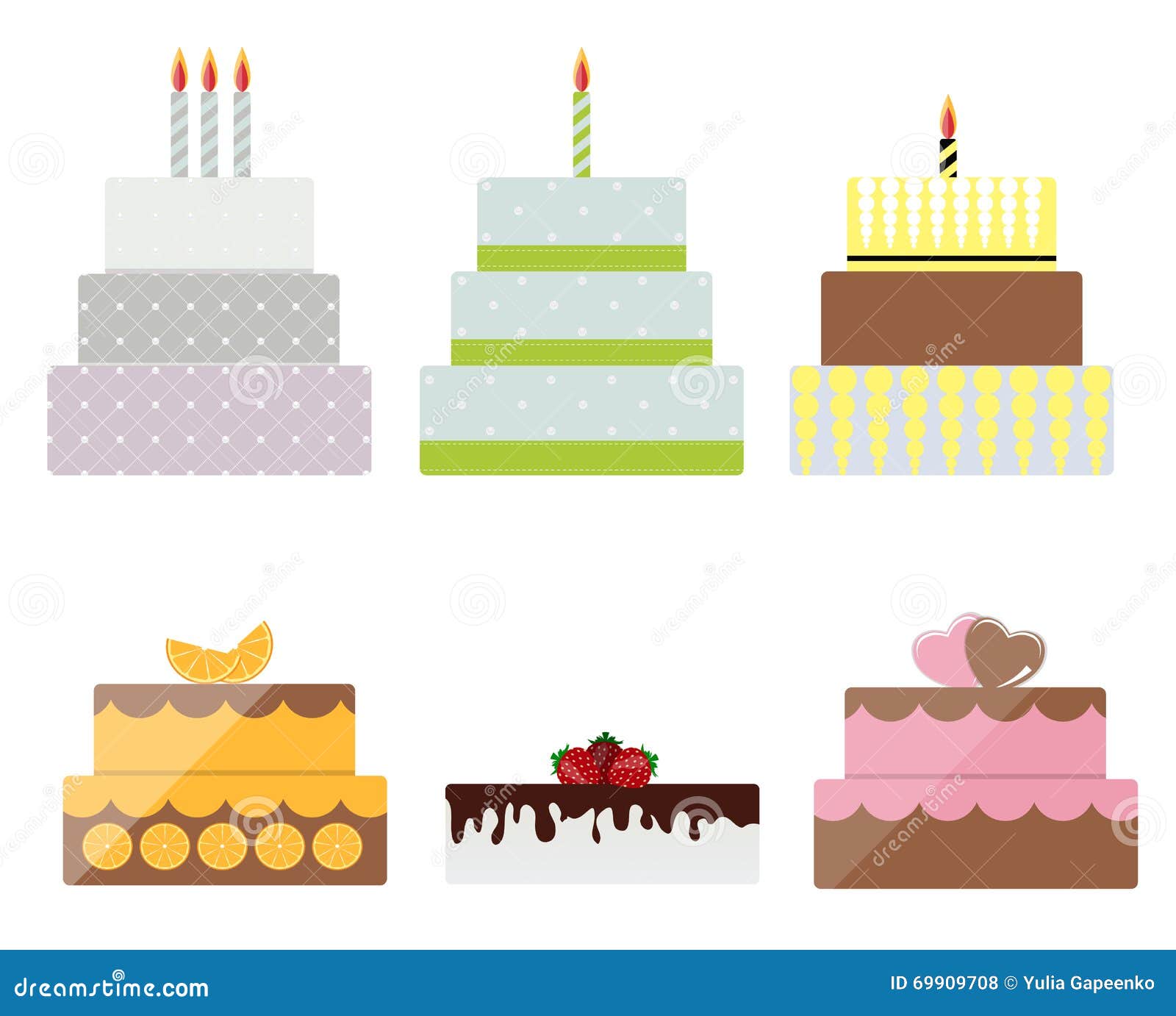 Birthday Cake Flat Icon Set for Your Design, Vector Illustration Stock ...