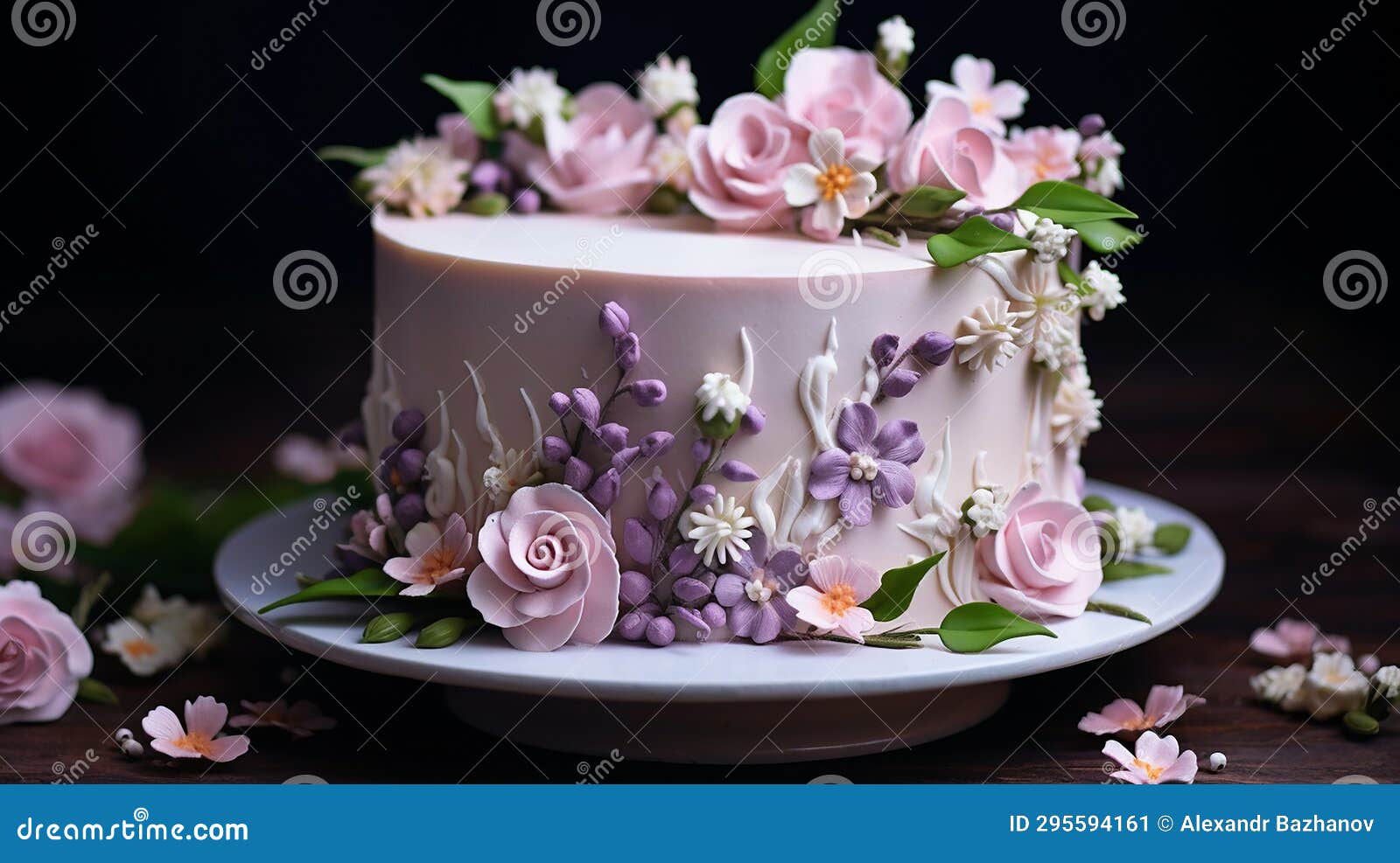 Birthday Cake with Icing, Decorated with Flowers Stock Image - Image of ...