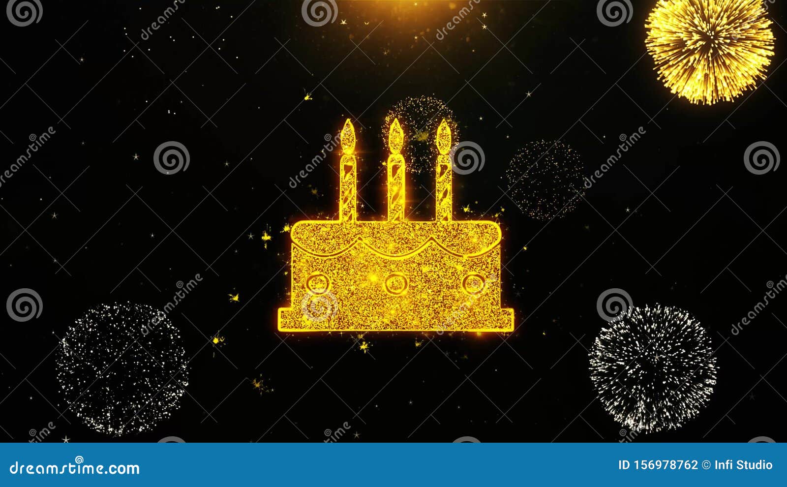 Birthday Cake Icon on Firework Display Explosion Particles. Stock ...