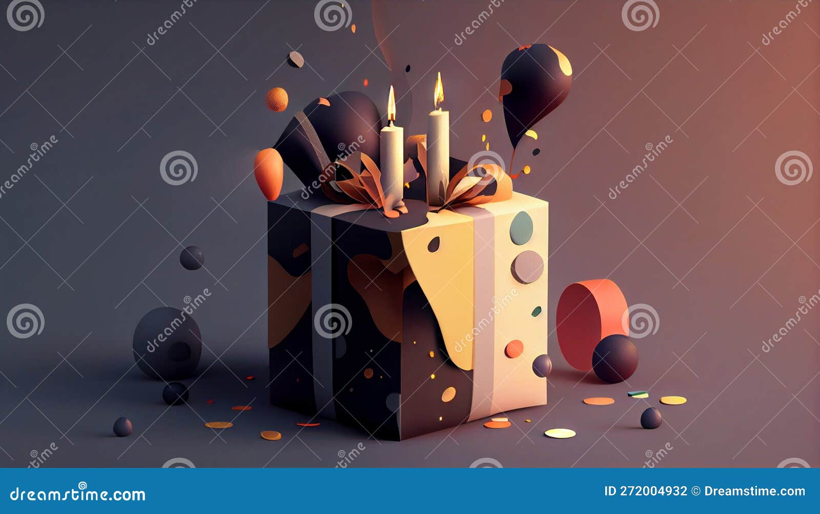 Birthday Celebration Gift Shaped Cake, Candlelight. Generative AI ...