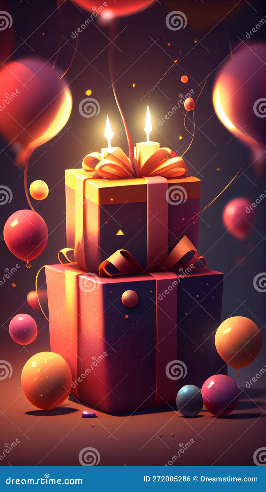 Birthday Celebration Gift Shaped Cake, Candlelight. Generative AI ...