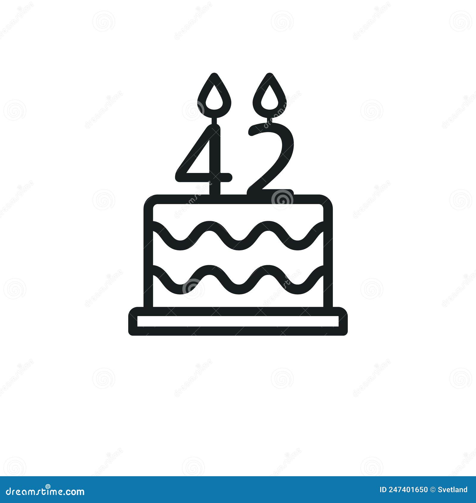 Birthday Cake Line Icon with Candle Number 42 Forty-two. Stock Vector ...