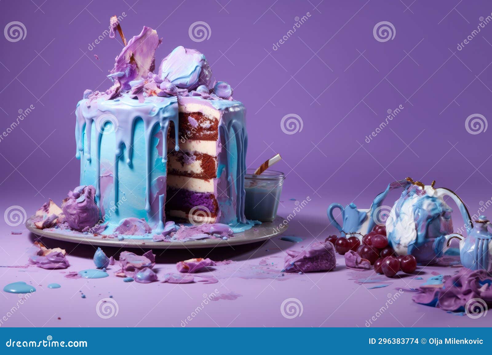 Birthday Cake, Missing Pieces and a Little Mess Next To it. Stock ...