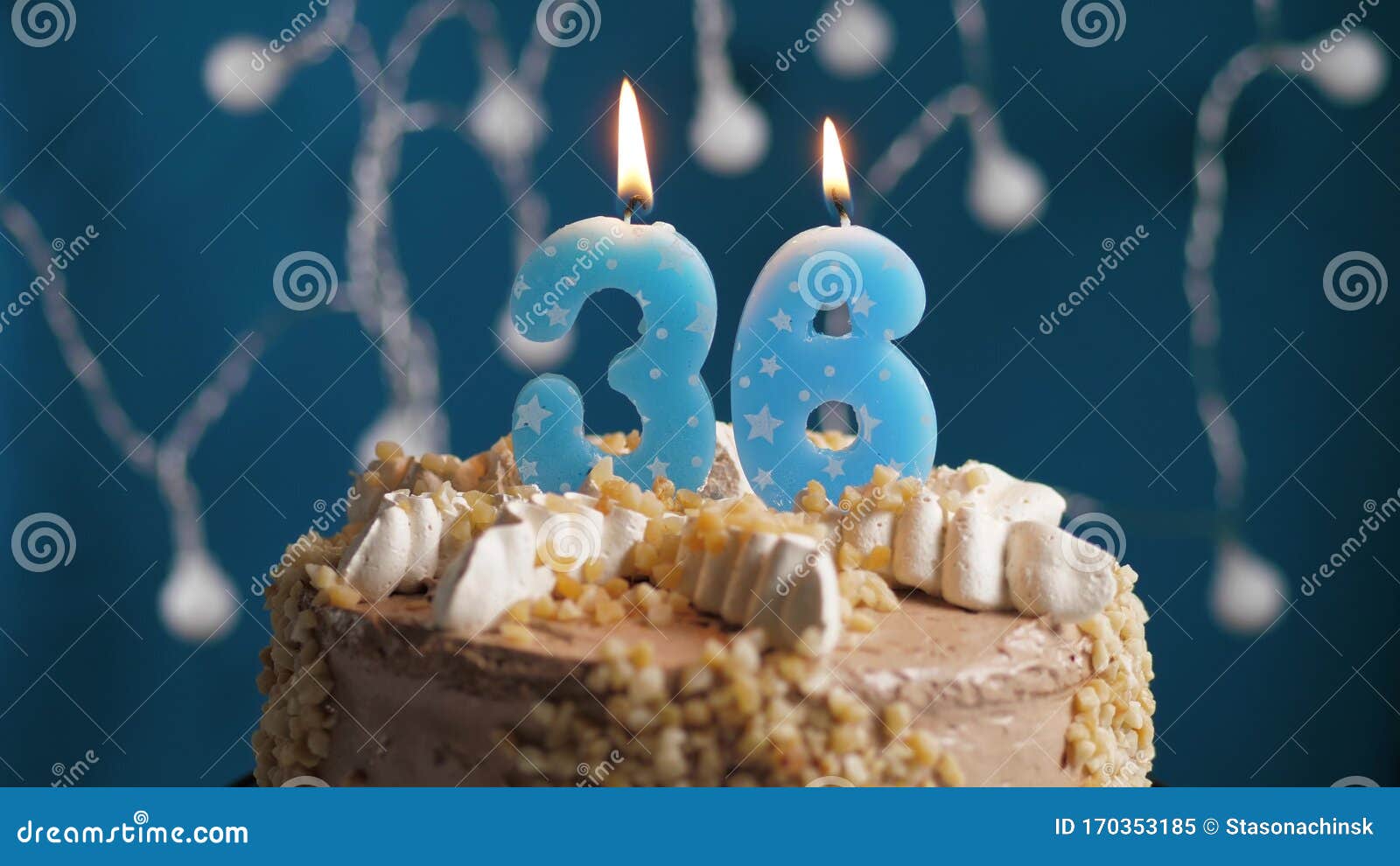 Birthday Cake with 36 Number Candle on Blue Backgraund Stock Image ...