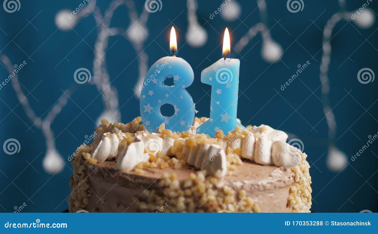 Birthday Cake with 61 Number Candle on Blue Backgraund Stock Photo ...