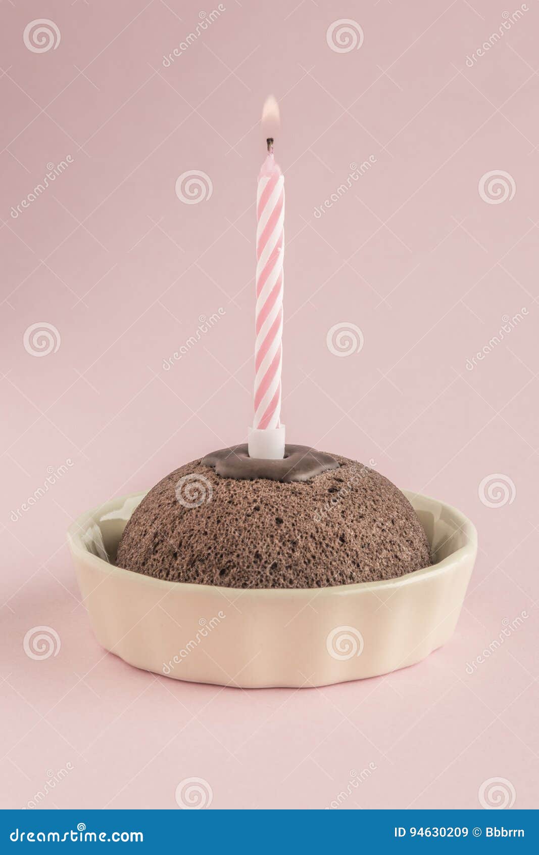 Birthday Cake with One Candle on Pink Stock Image - Image of sweet ...