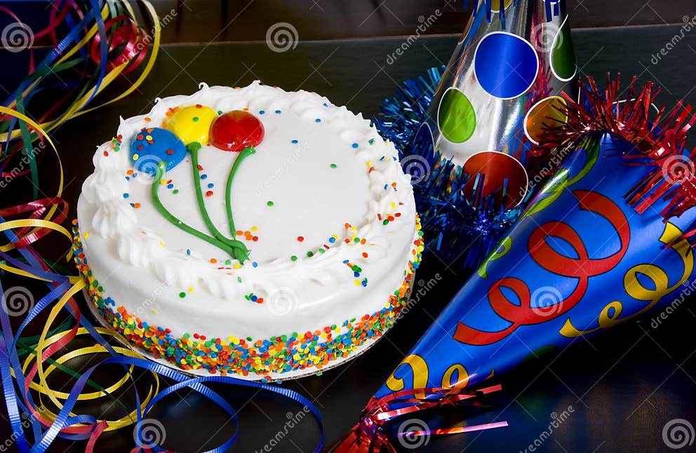 Birthday Cake and Party Hats Stock Image - Image of cake, celebrate ...