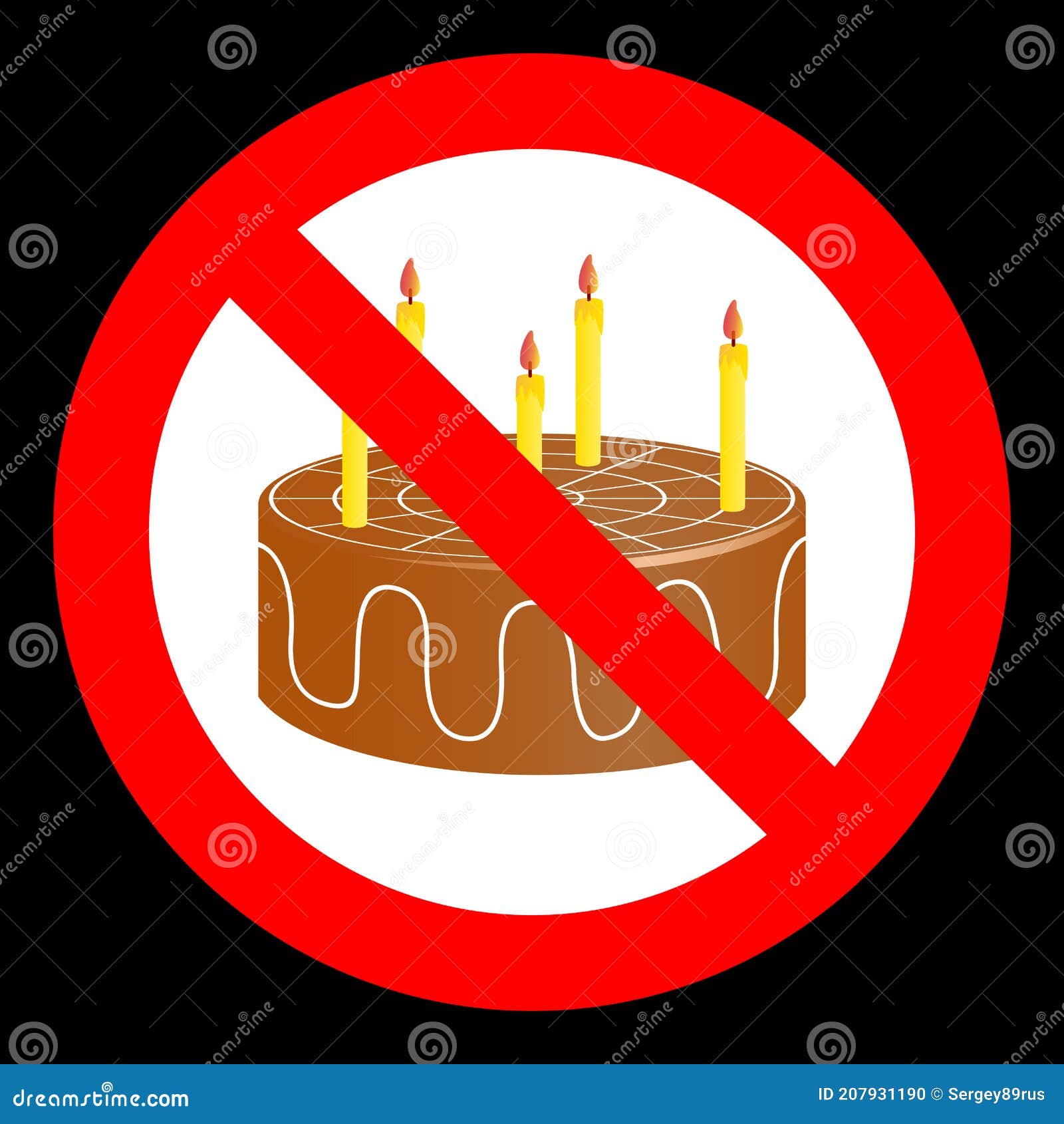 Birthday Cake in Prohibiting Signs on a Dark Background. Stock ...