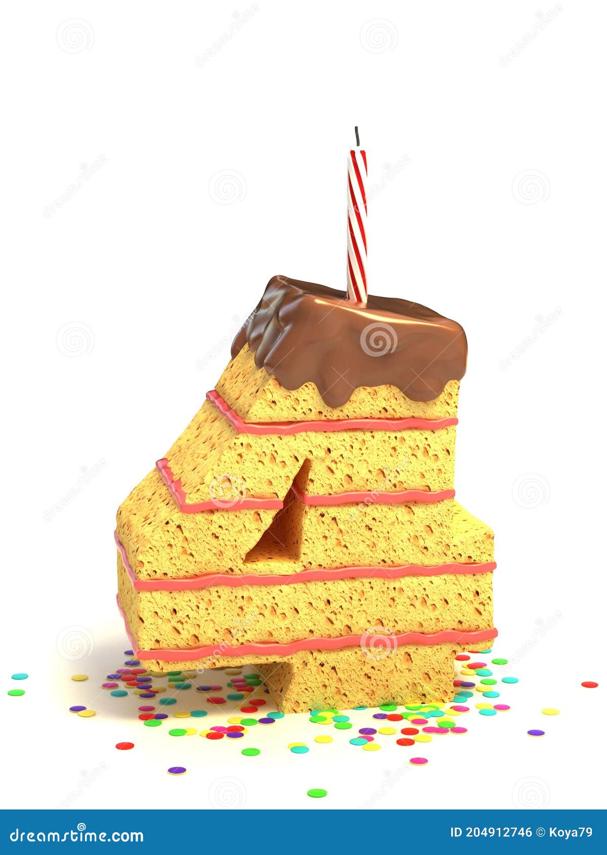 Birthday Cake in a Shape of Number 4 Stock Illustration - Illustration ...