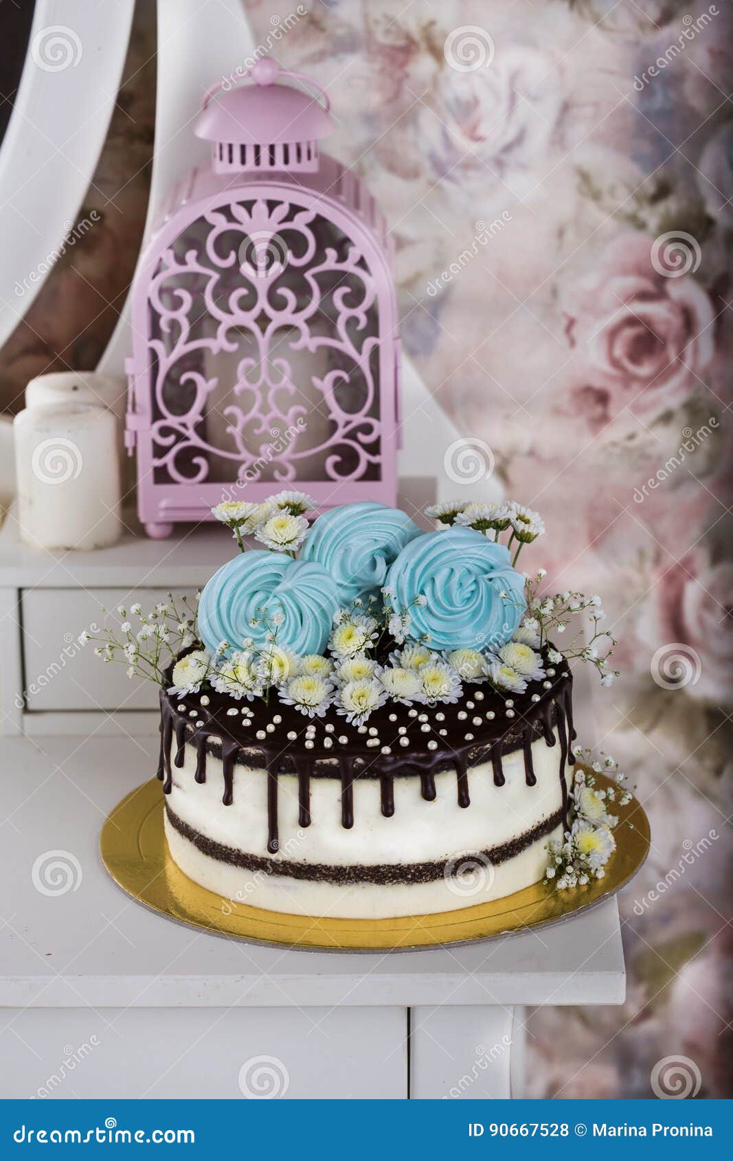 Birthday Cake in Soft Blue Colors Stock Photo - Image of birthday ...