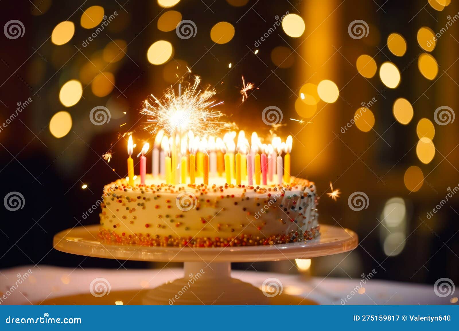 Birthday Cake with Sparkler on Top is Sitting on Table. Generative AI ...