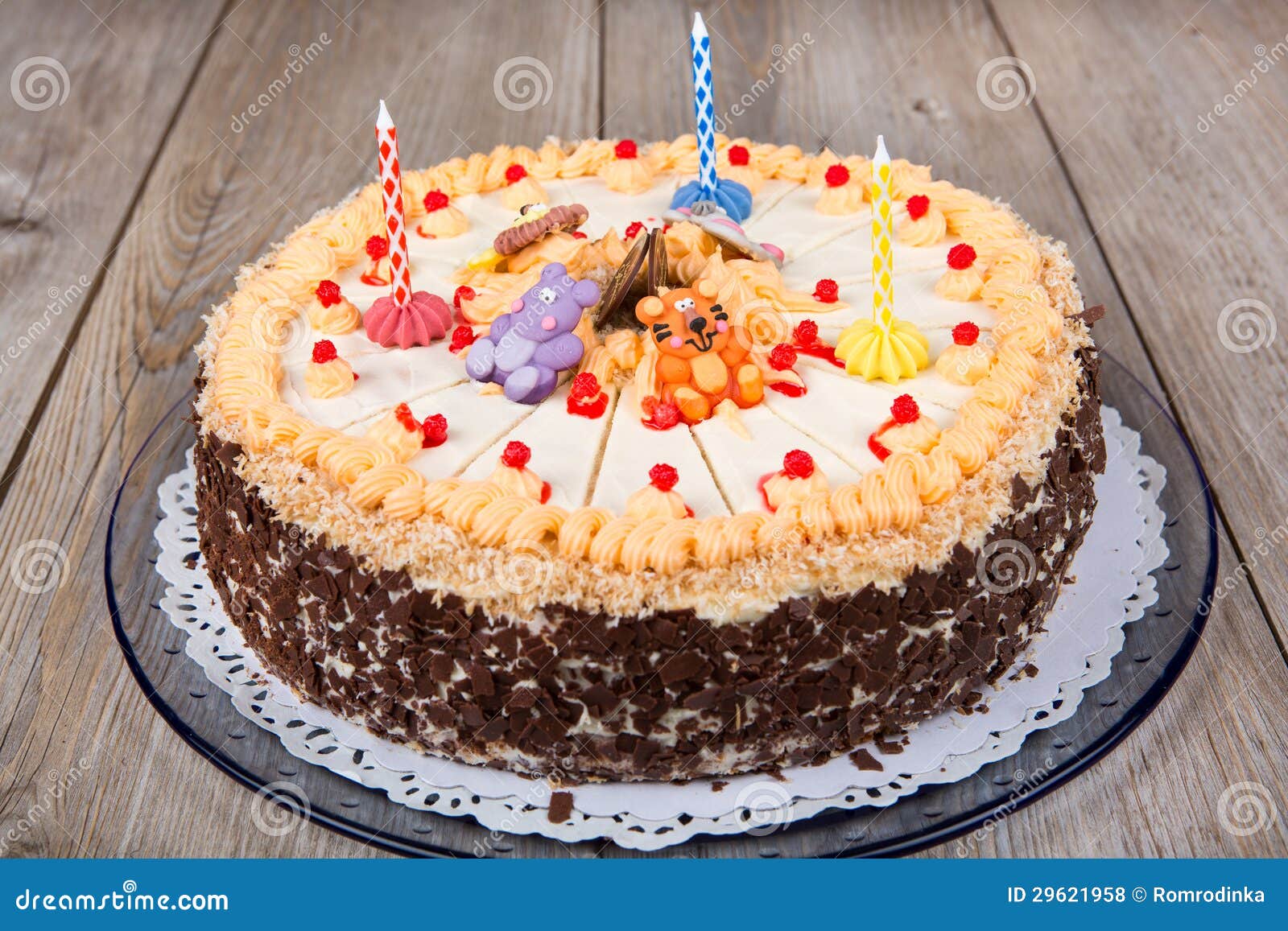 Birthday Cake and Three Candles Stock Photo - Image of childhood ...