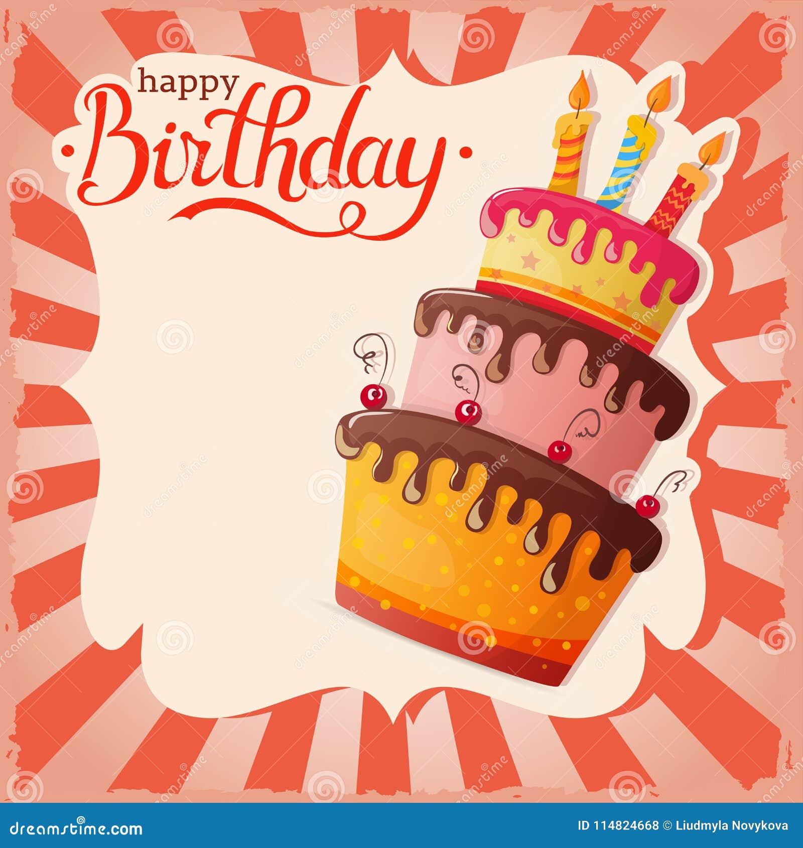 Birthday Cake Vector Card with Cake Stock Vector - Illustration of ...